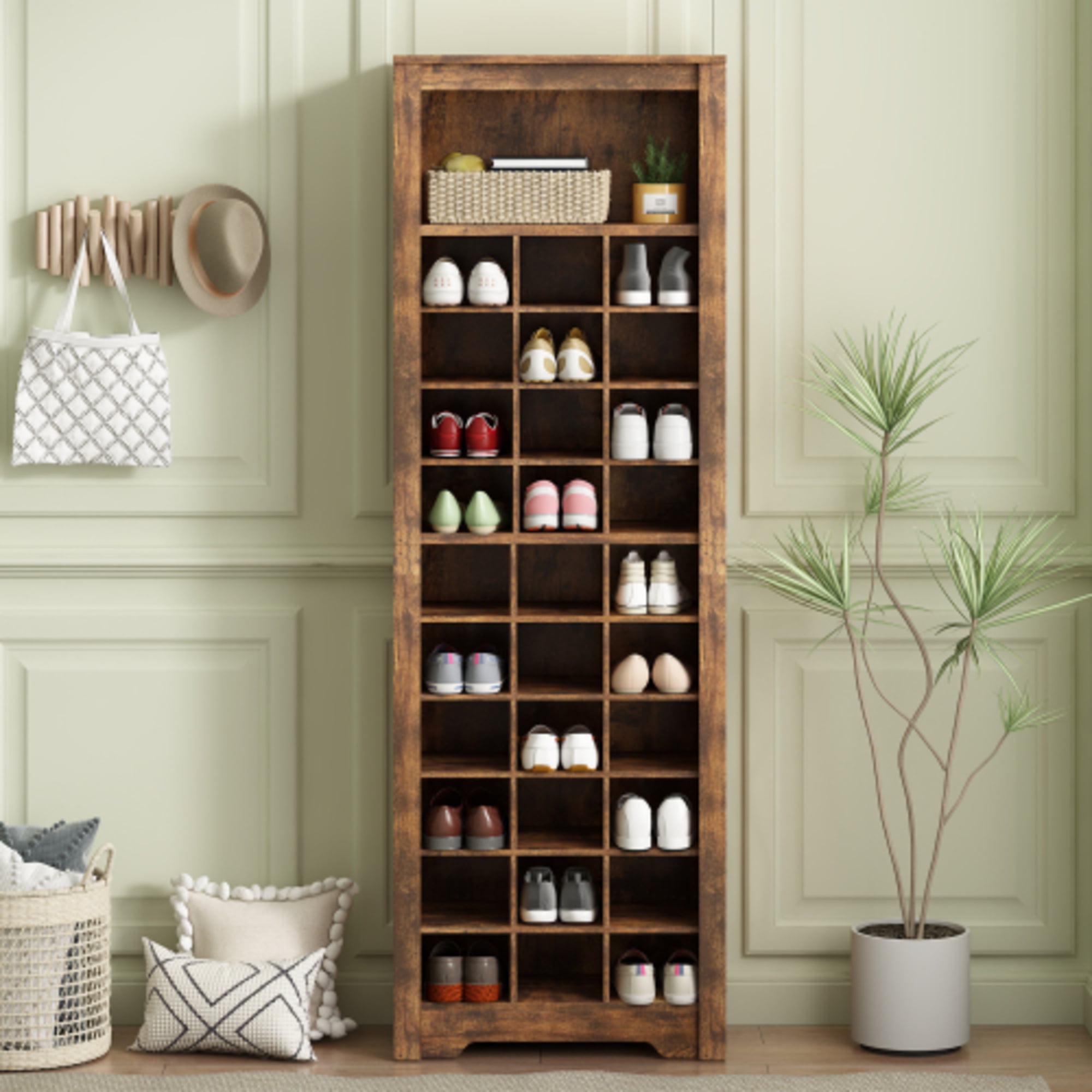 Large Shoe Storage Cabinet Shoe Rack 30 Shoe Cubby Console for Hallway ...