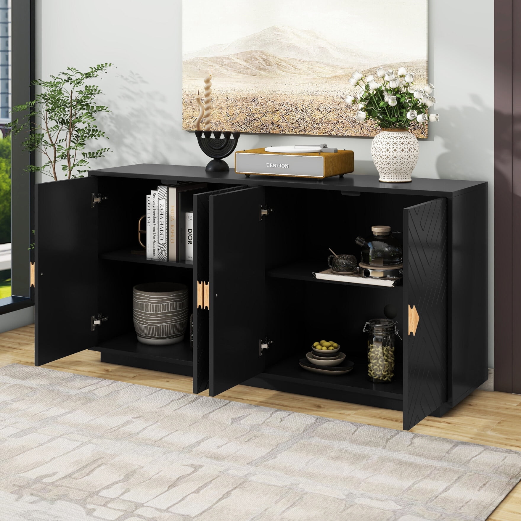 Large Sideboard with 4 Doors and Adjustable Shelves, Modern Kitchen ...