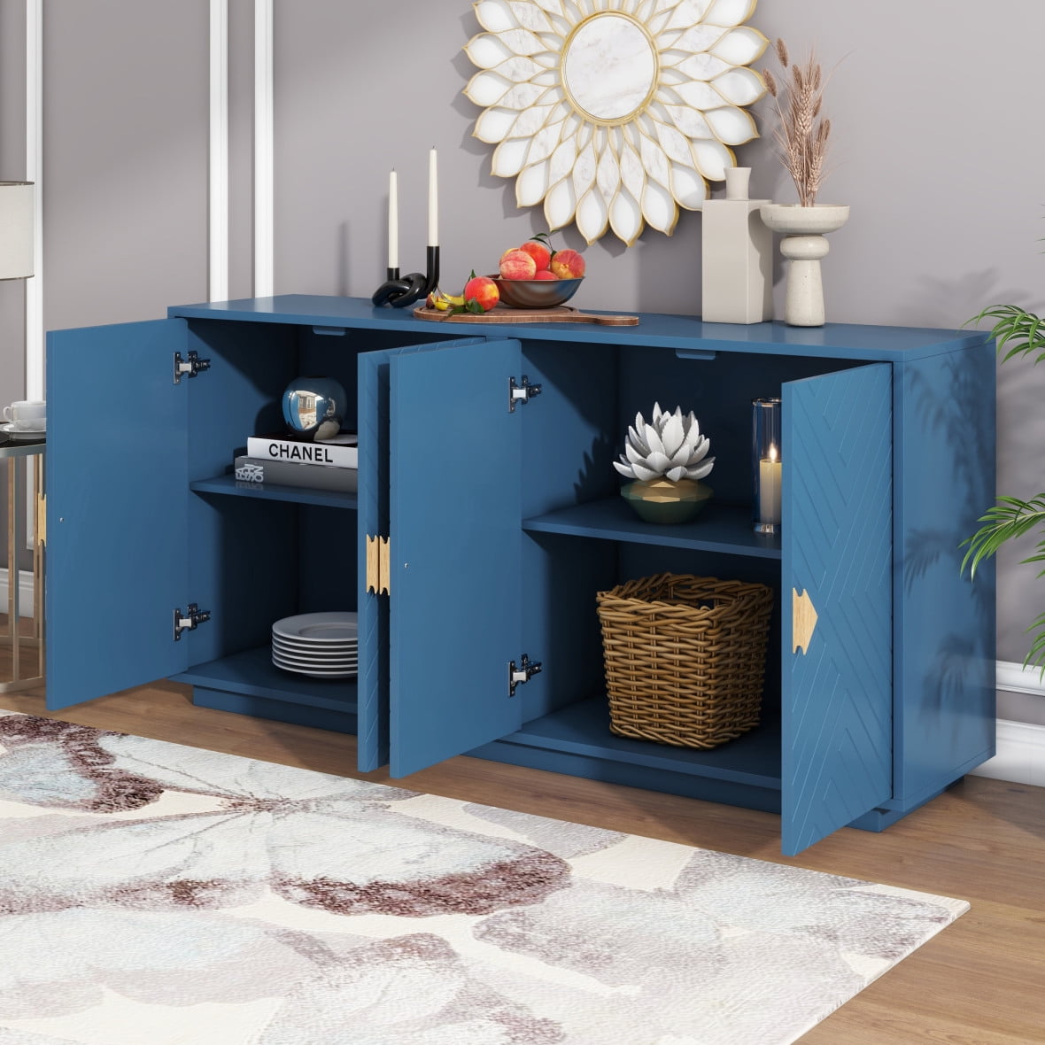 Large Sideboard with 4 Doors and Adjustable Shelves, Modern Kitchen ...