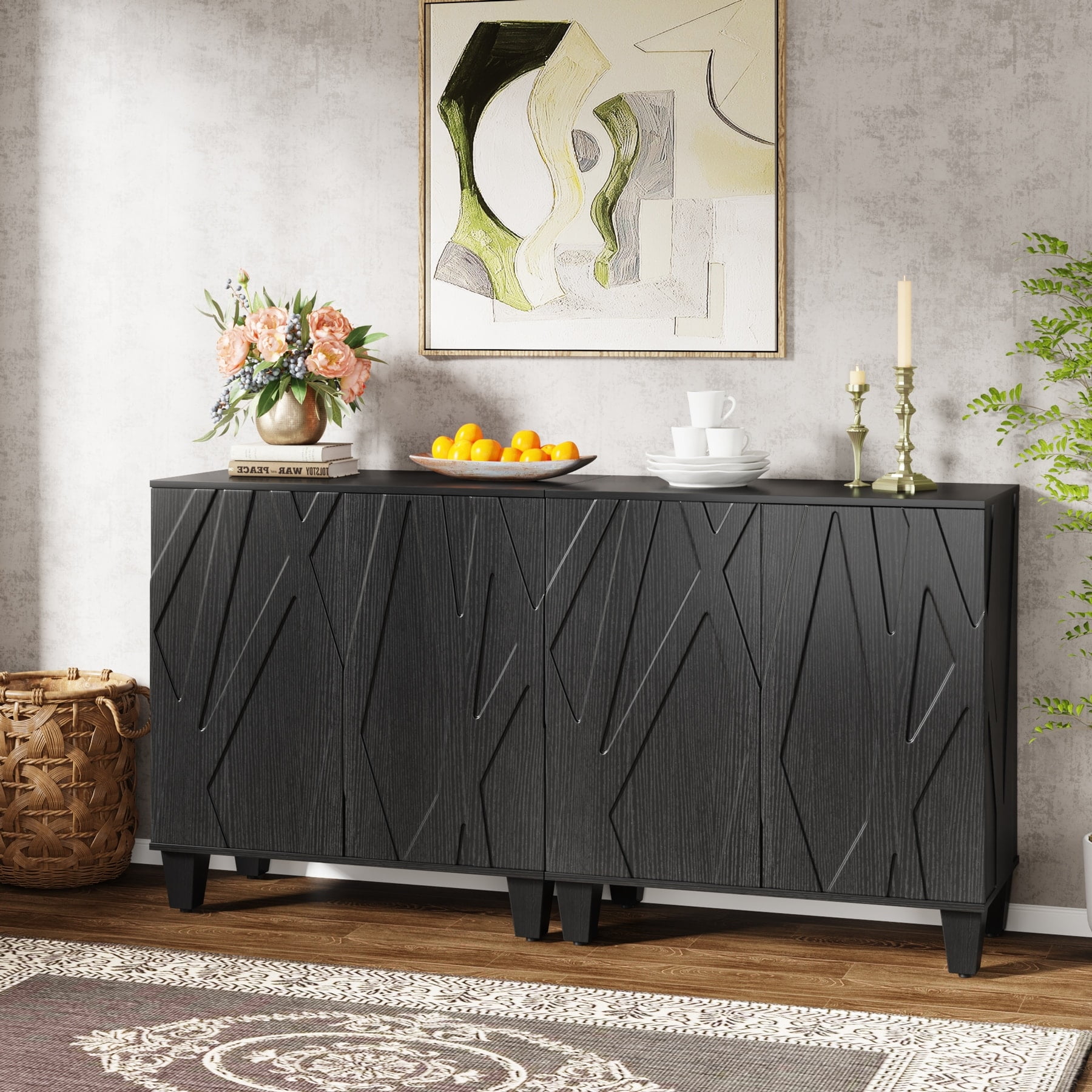 Large Sideboard Vintage Buffet Cabinet for Kitchen Dining Room Black ...