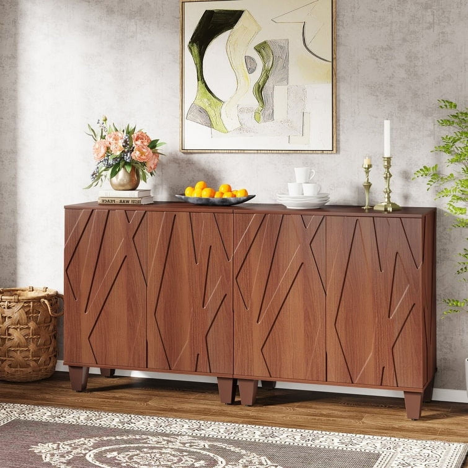 Large Sideboard Vintage Buffet Cabinet for Kitchen Dining Room Walnut Walmart