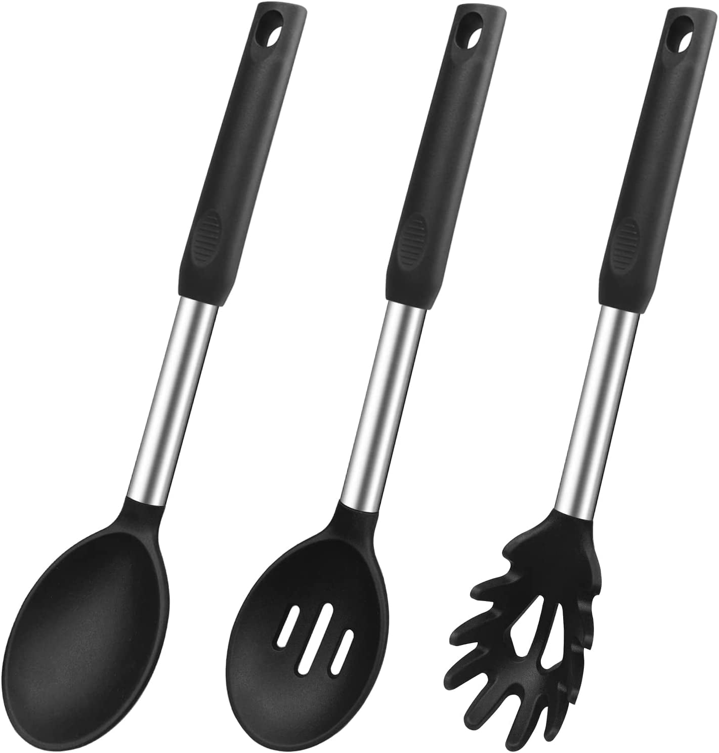 Large Silicone Cooking Spoons, 3 Pack Nonstick Solid Slotted and ...