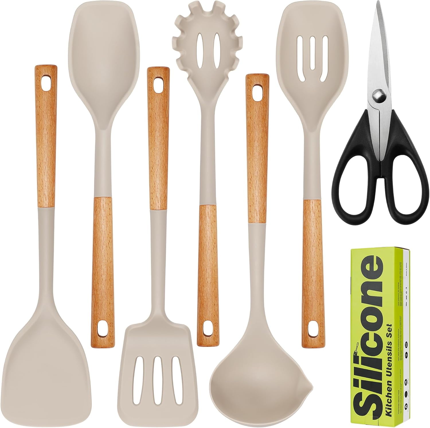 Large Silicone Cooking Utensils Set 7 Pcs, Heat Resistant Non-Stick ...