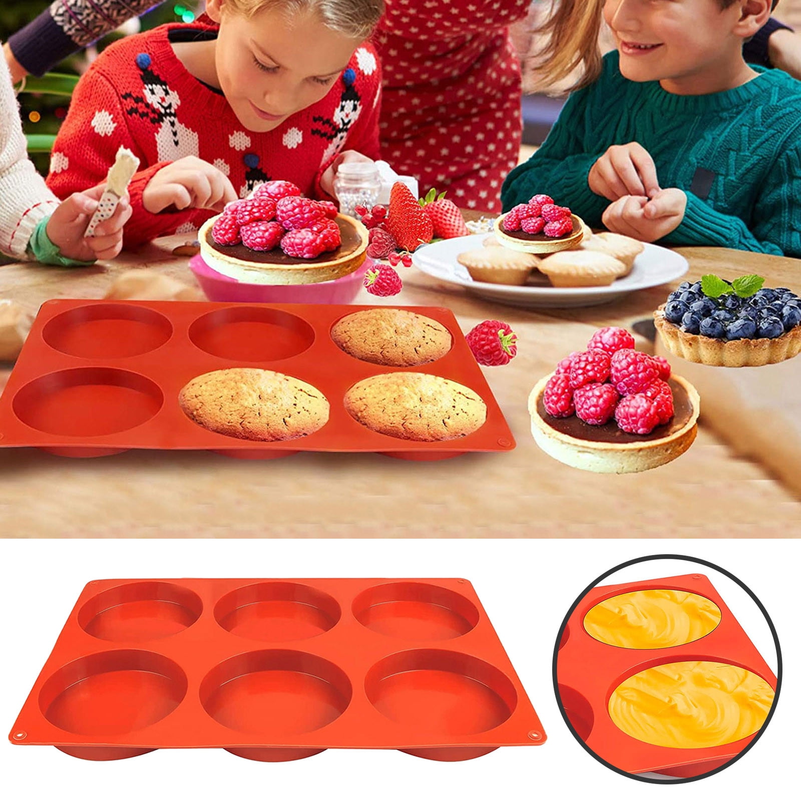 Large Silicone For Baking Reusable 6 Cavity Round Baking Non Stick Food ...