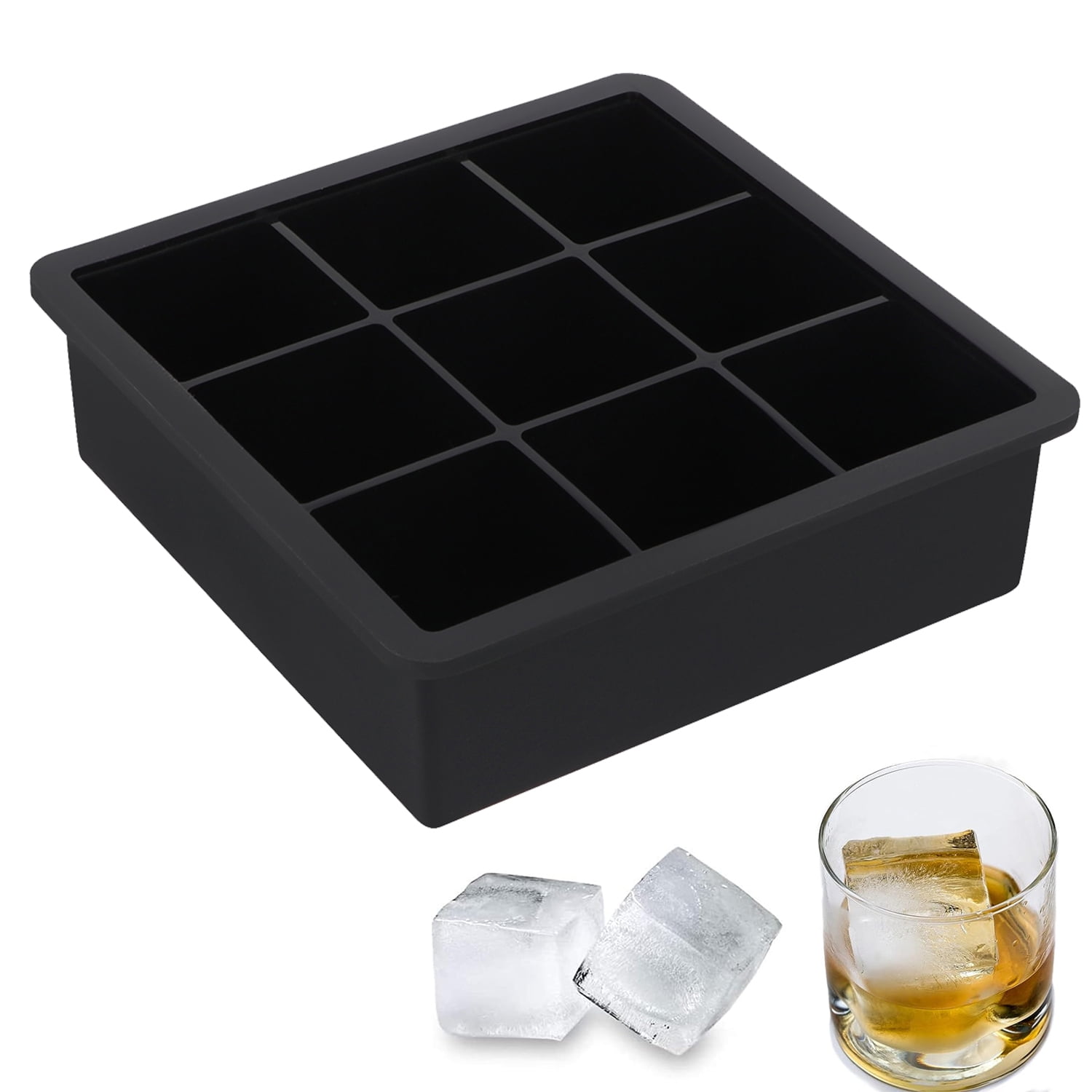 Large Silicone Ice Cube Tray, 2 Inch Square Ice Cube Mold for Freezer ...