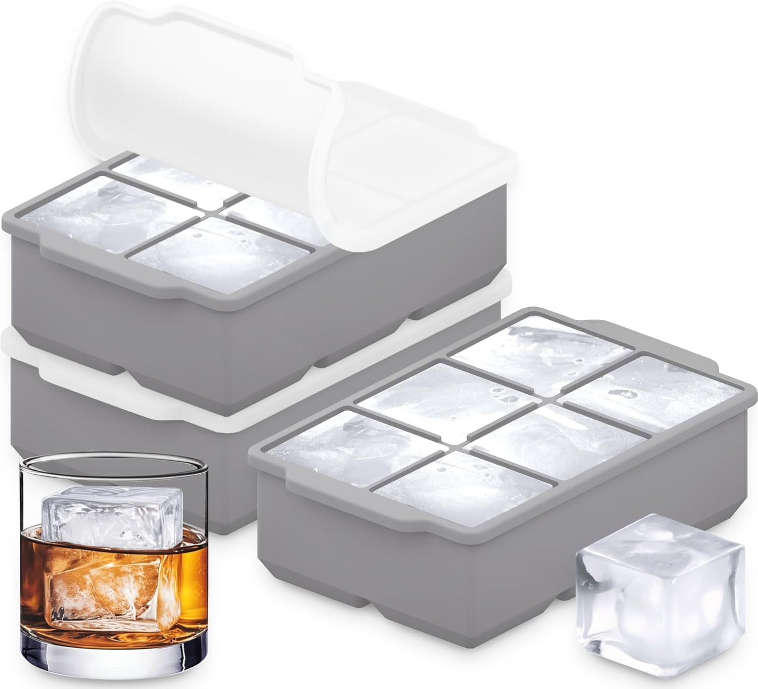 Large Silicone Ice Cube Tray (2-Pack), Easy Release 2" Big Ice Cubes ...