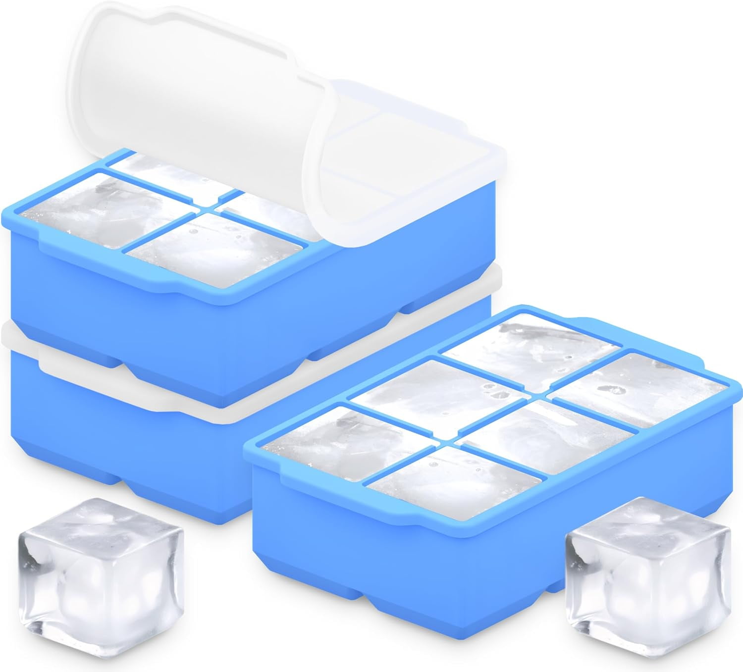 Large Silicone Ice Cube Tray (2-Pack), Easy Release 2" Big Ice Cubes ...