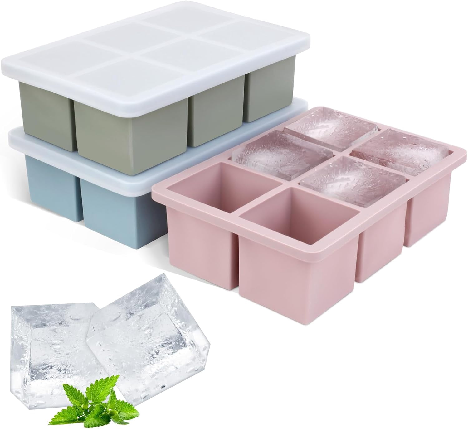 Large Silicone Ice Cube Tray 3Pack, Big Square Ice Cube Molds for ...