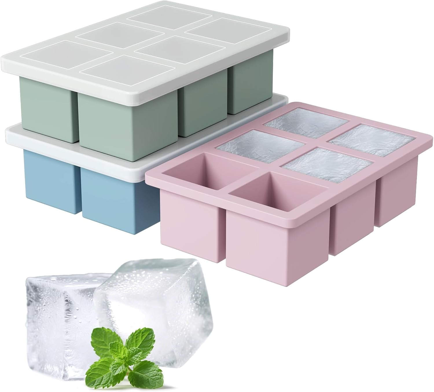 Large Silicone Ice Cube Tray 3Pack, Big Square Ice Cube Molds for ...