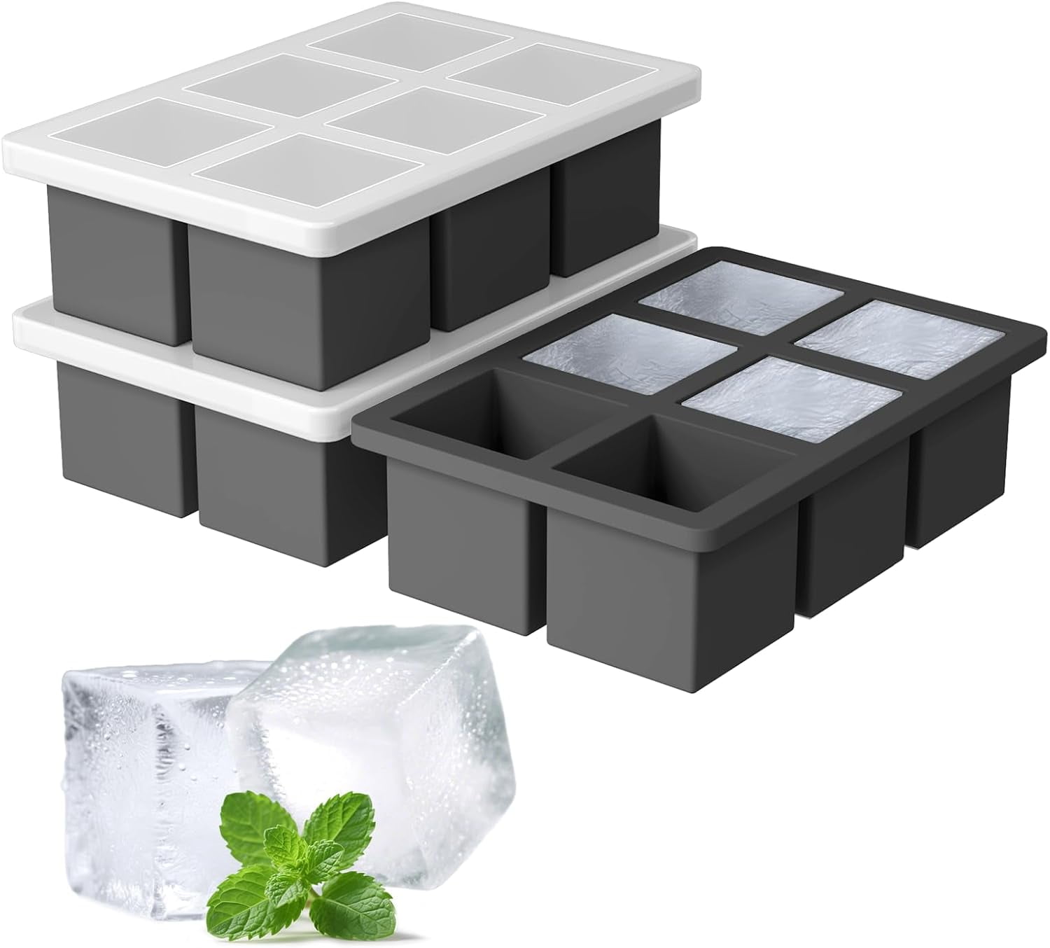 Large Silicone Ice Cube Tray 3Pack, Big Square Ice Cube Molds for ...