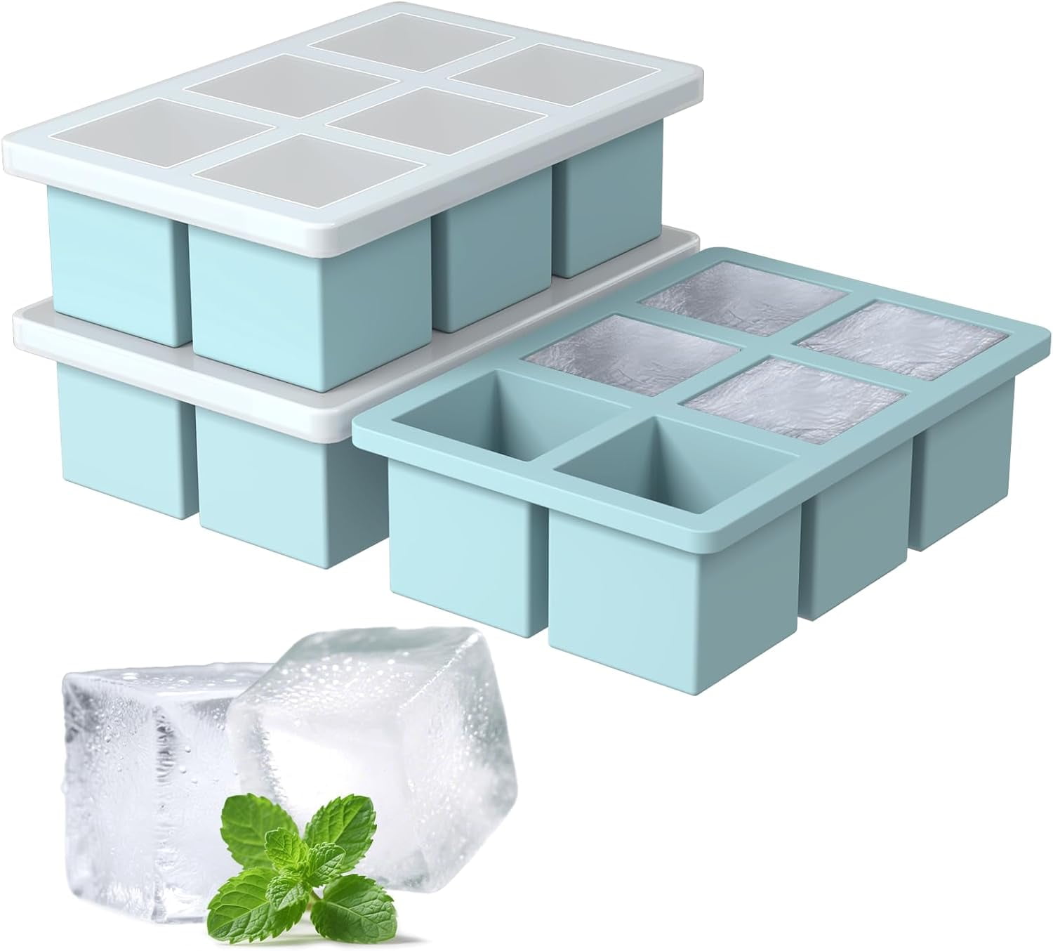 Large Silicone Ice Cube Tray 3Pack, Big Square Ice Cube Molds for ...