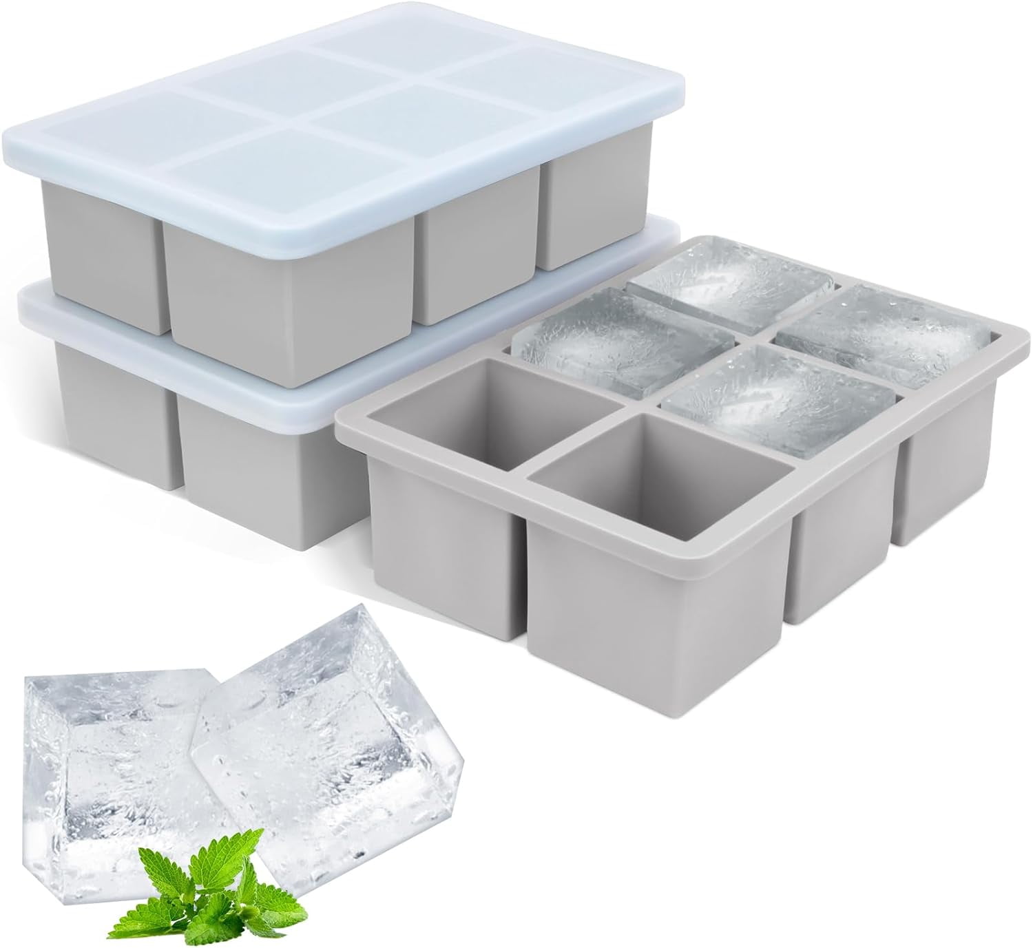 Large Silicone Ice Cube Tray 3Pack, Big Square Ice Cube Molds for ...