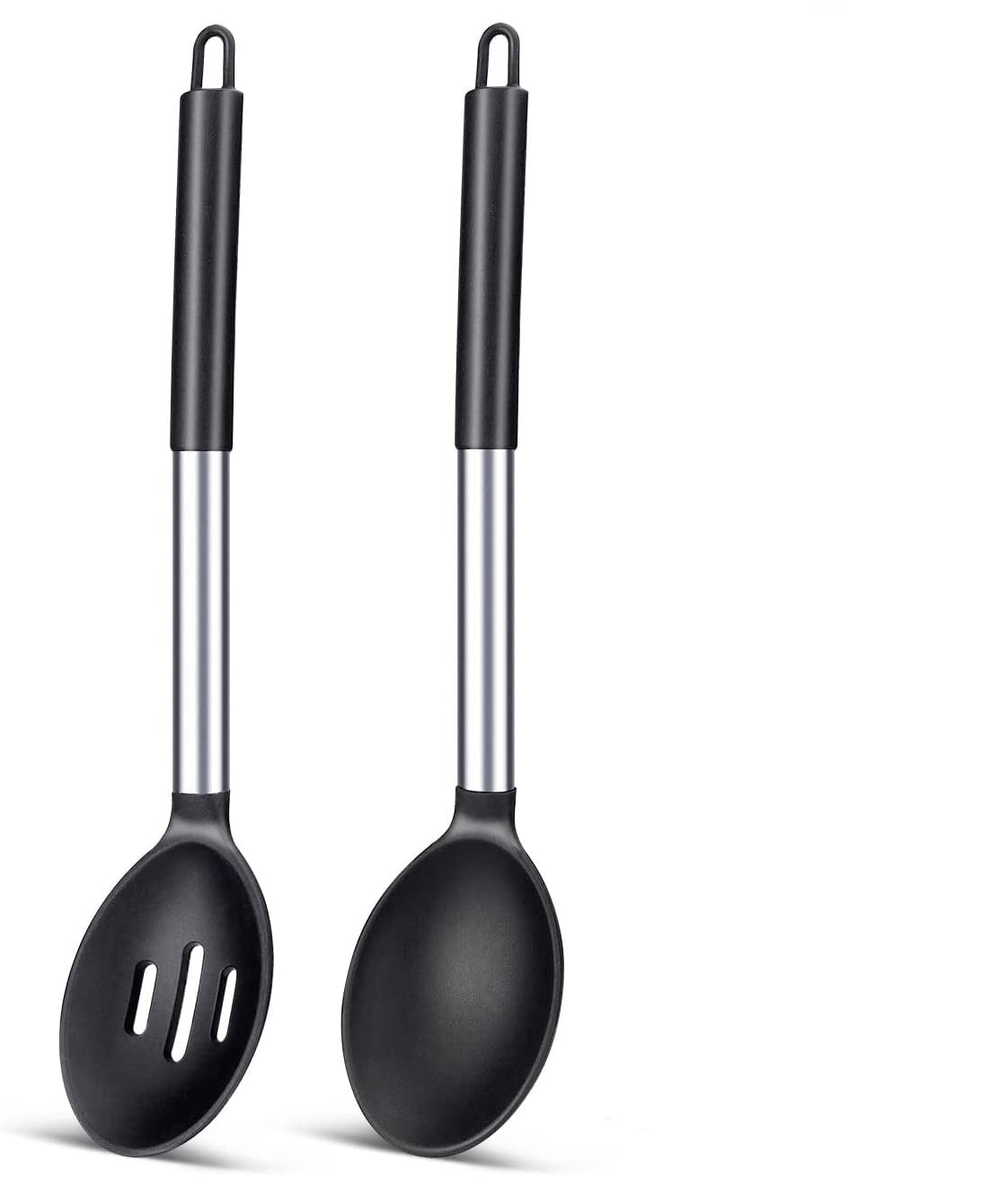 Large Silicone Kitchen Spoon Set of 2, Non Stick Solid Basting Spoon ...