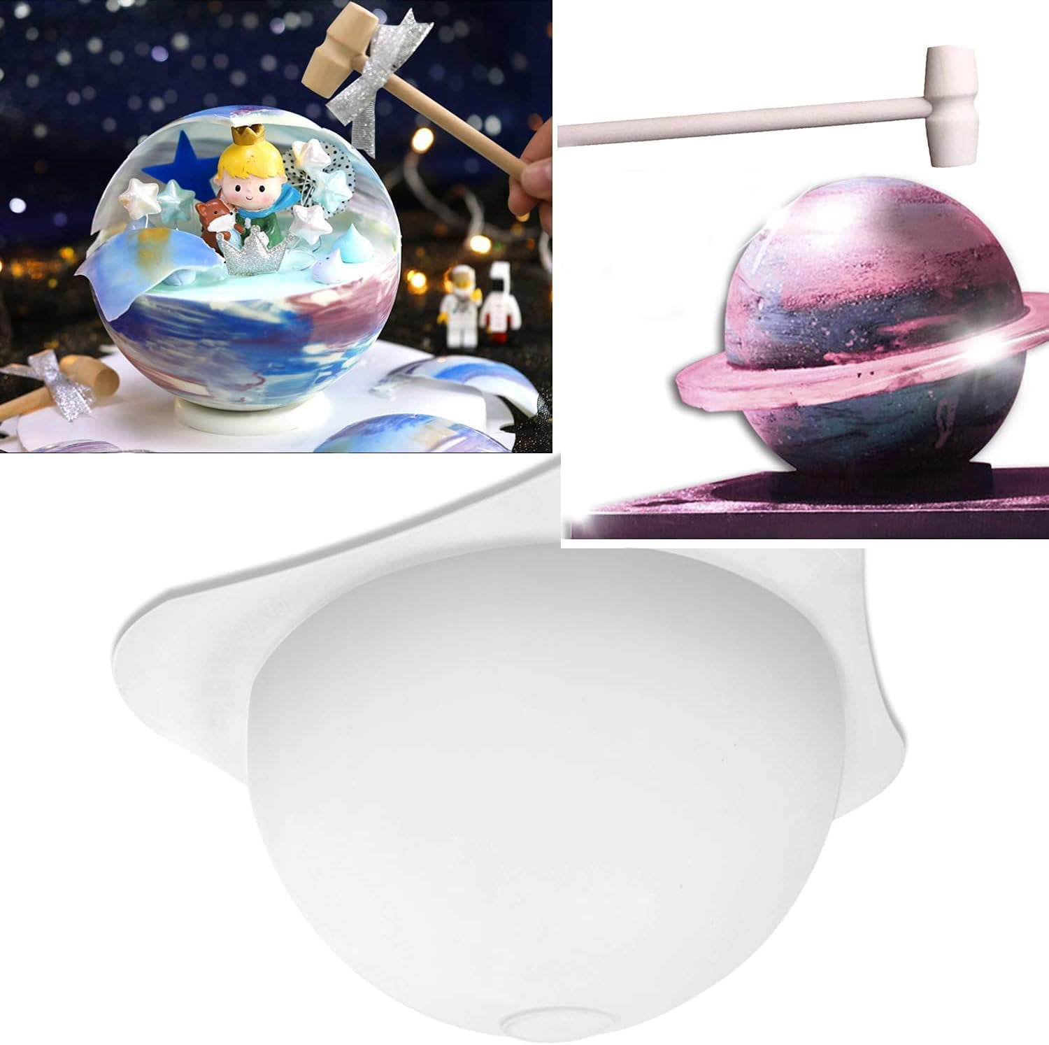 Large Silicone Molds Planet Balls，Sphere Silicone Mold+2x Wooden Hammer ...