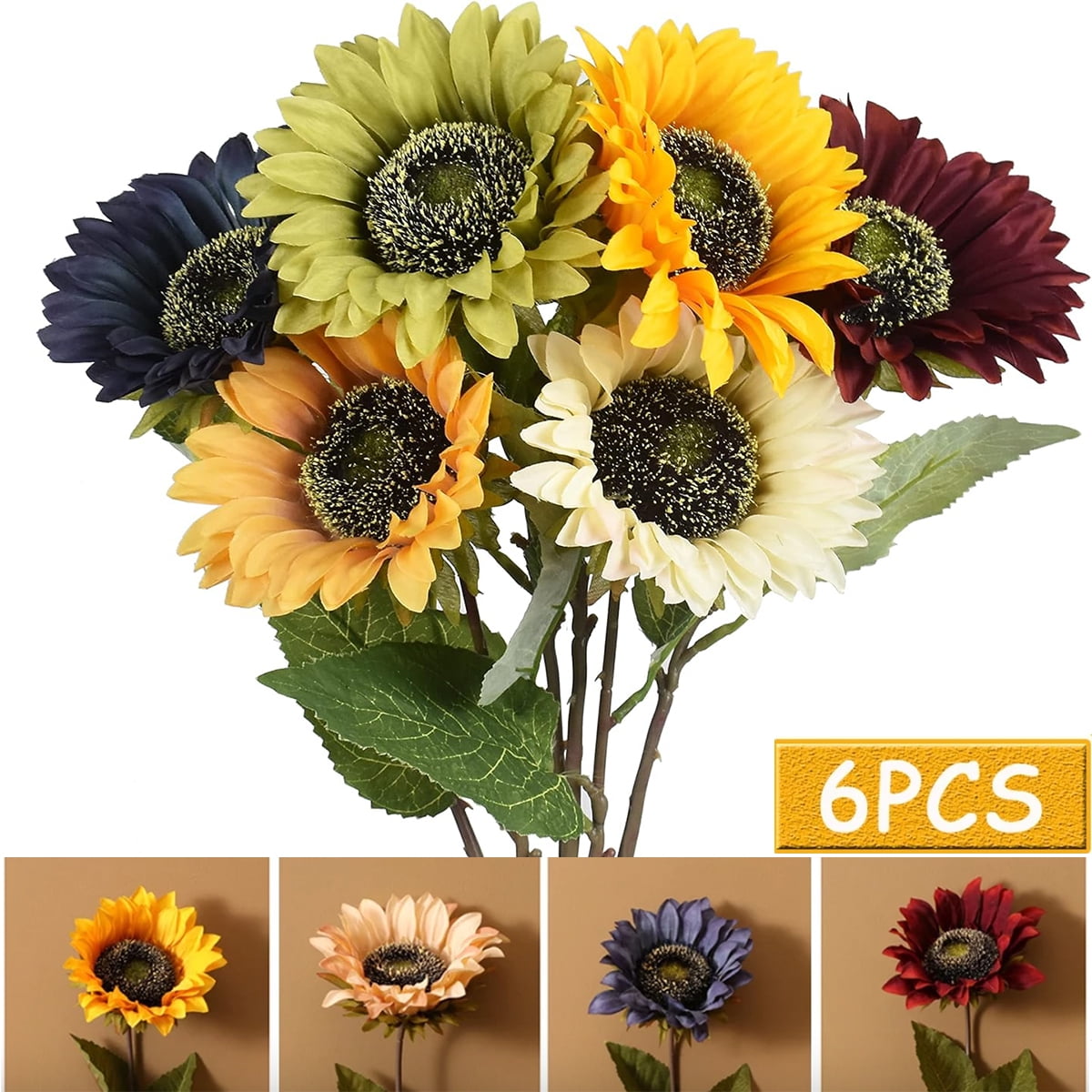 Large Silk Sunflowers Artificial Flowers 25" Long Stem Tall Artificial ...