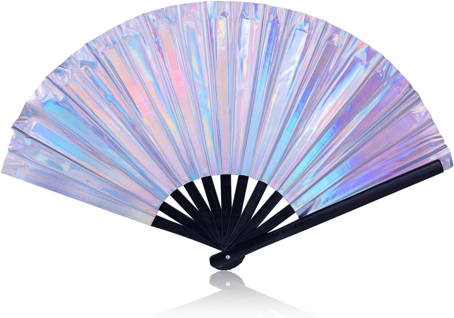 Large Silver Handheld Rave Folding Fans, Holographic Laser Glitter ...