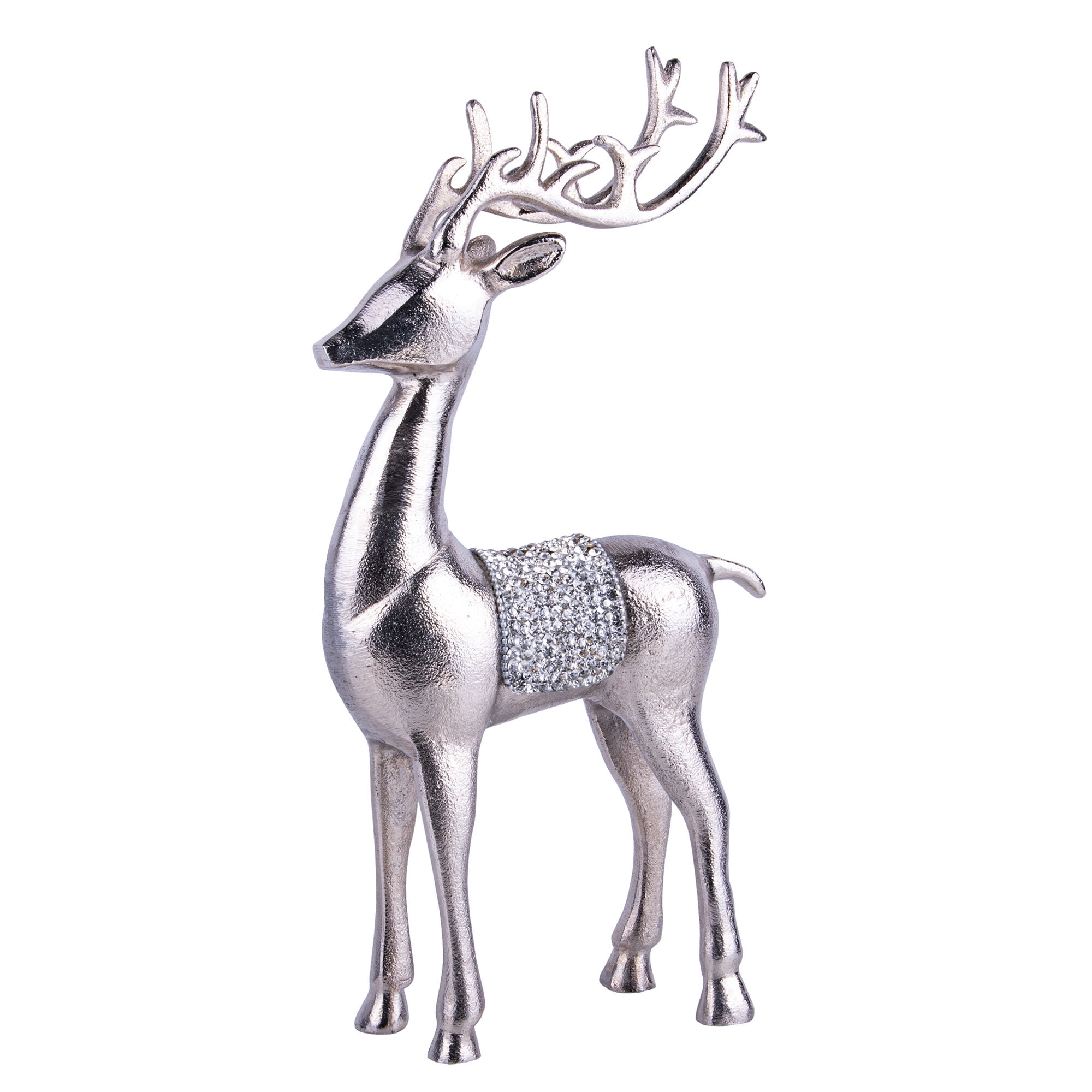 Large Silver Metal Reindeer Figurine with Crystals - Walmart.com