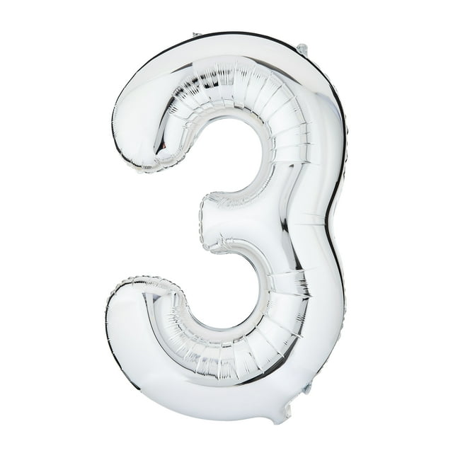 34" Silver Number 3 Foil Balloon, by Way To Celebrate - Walmart.com