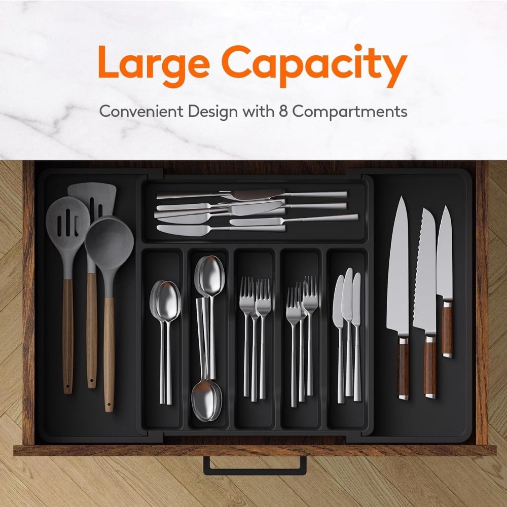 Large Silverware Drawer Organizer, Expandable Utensil Tray for Kitchen ...