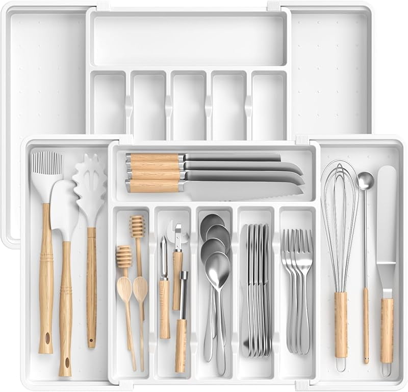 Large Silverware Organizer,Expandable Utensil Drawer Organizer,BPA Free ...