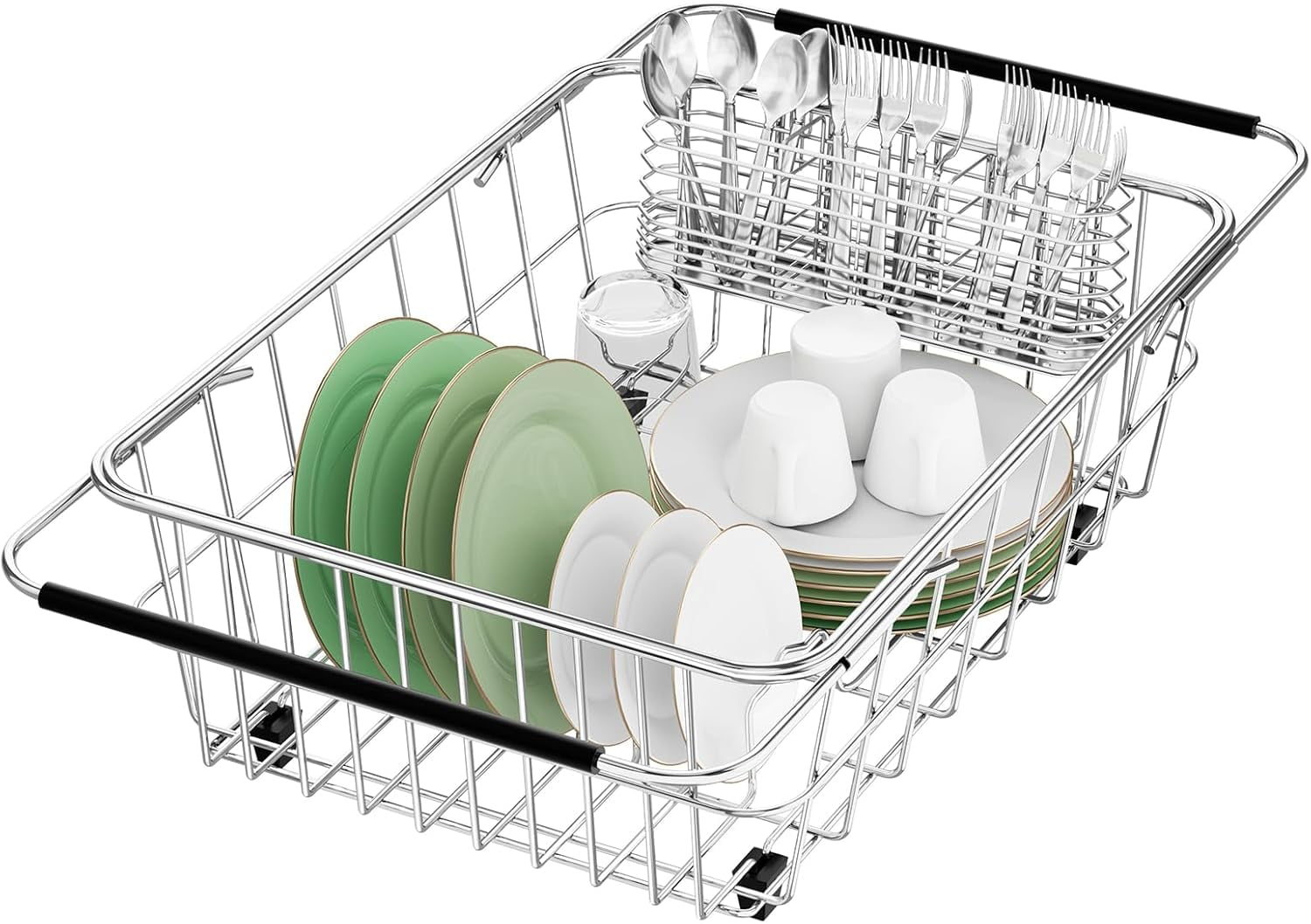 Large Sink Dish Drying Rack, Expandable 304 Stainless Steel Metal Dish ...