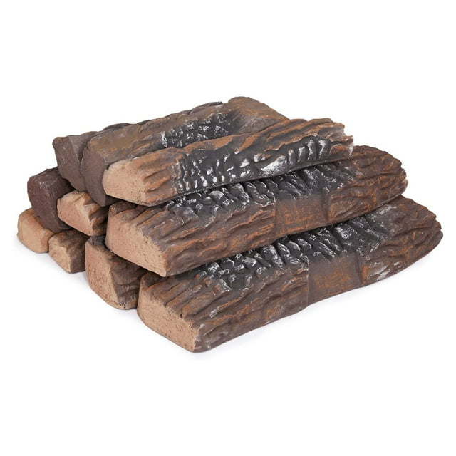 Large Size, 10-Piece Vented Ceramic Logs for Indoor Natural Gas ...