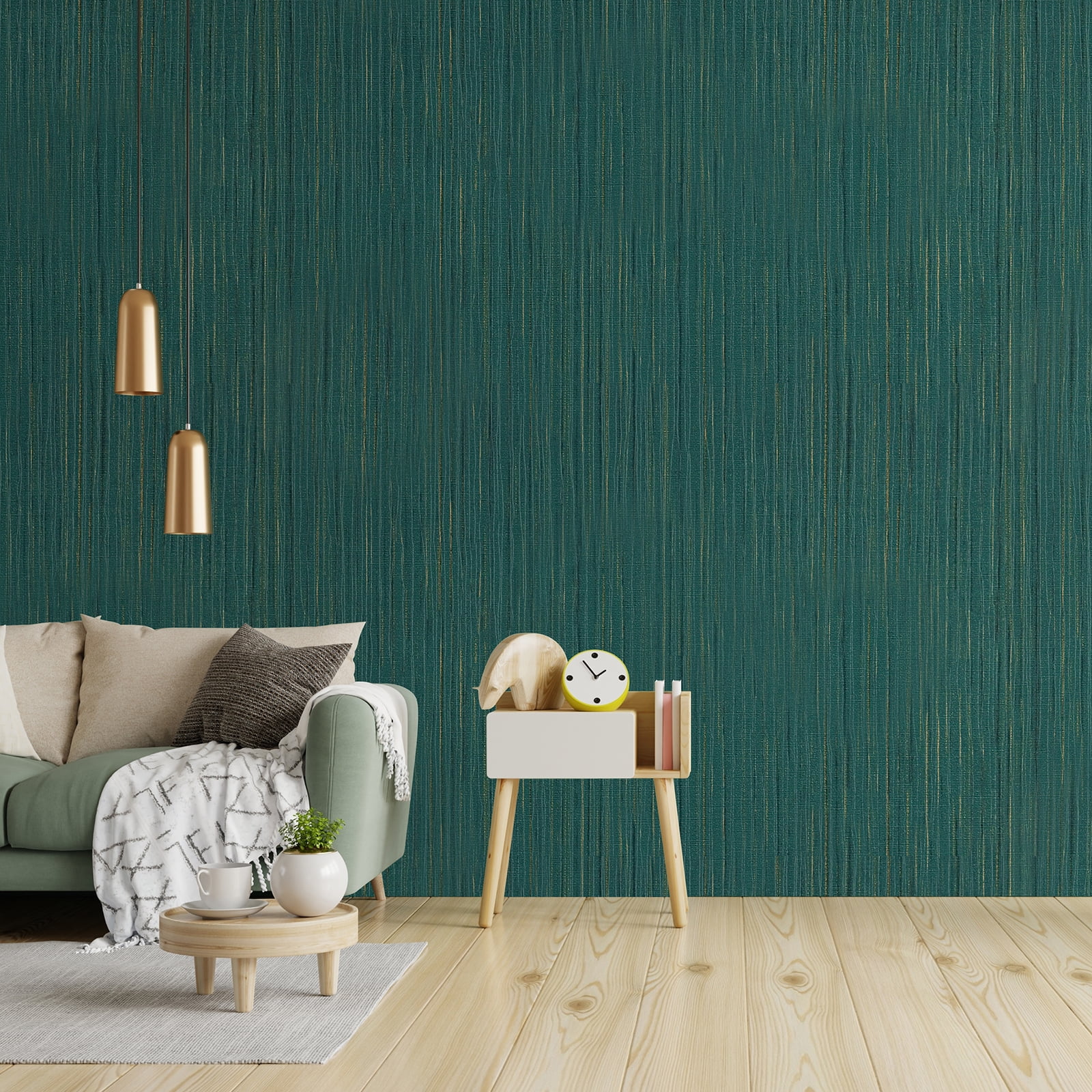 Large Size 30"x236" Teal Green Grasscloth Wallpaper Peel and Stick ...