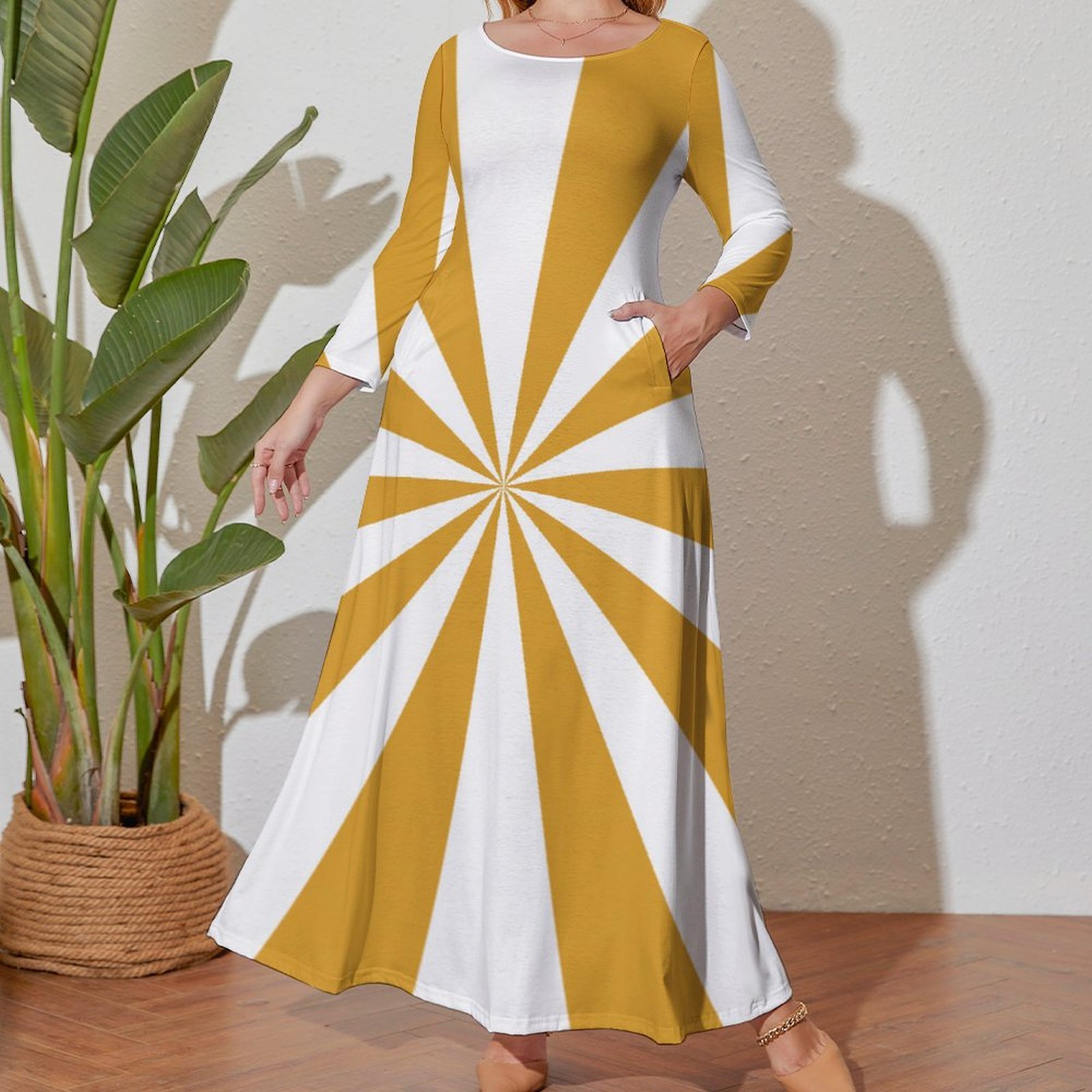 Large Size Aesthetic Chrome Yellow And White Sunburst Long Sleeved ...