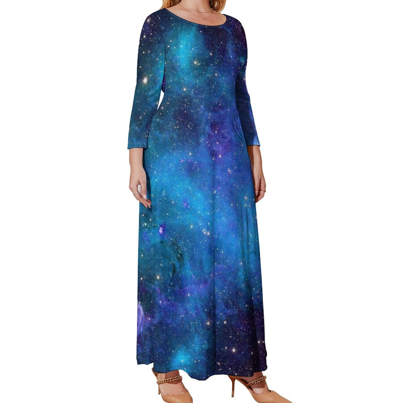 Large Size Beautiful Space, Stars, Planets, Cosmos Long Sleeved Dress ...