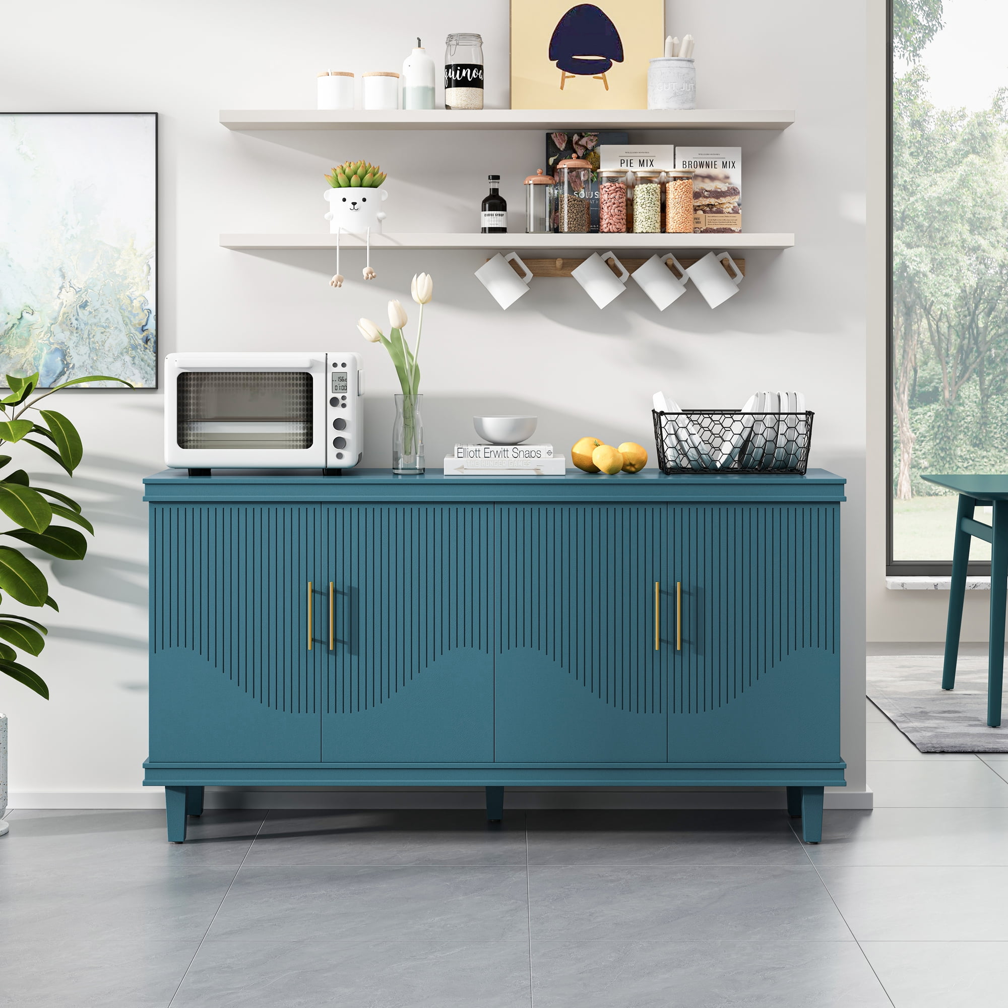Large Size Cabinet, Storage Cabinet with 4-Door for Living Room ...