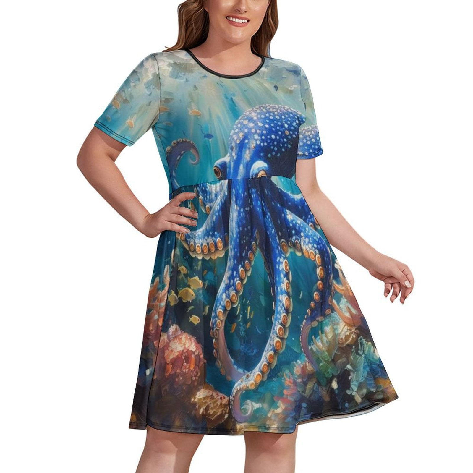 Large Size Colorful Octopus Under The Sea Dress Party Dresses for Women ...