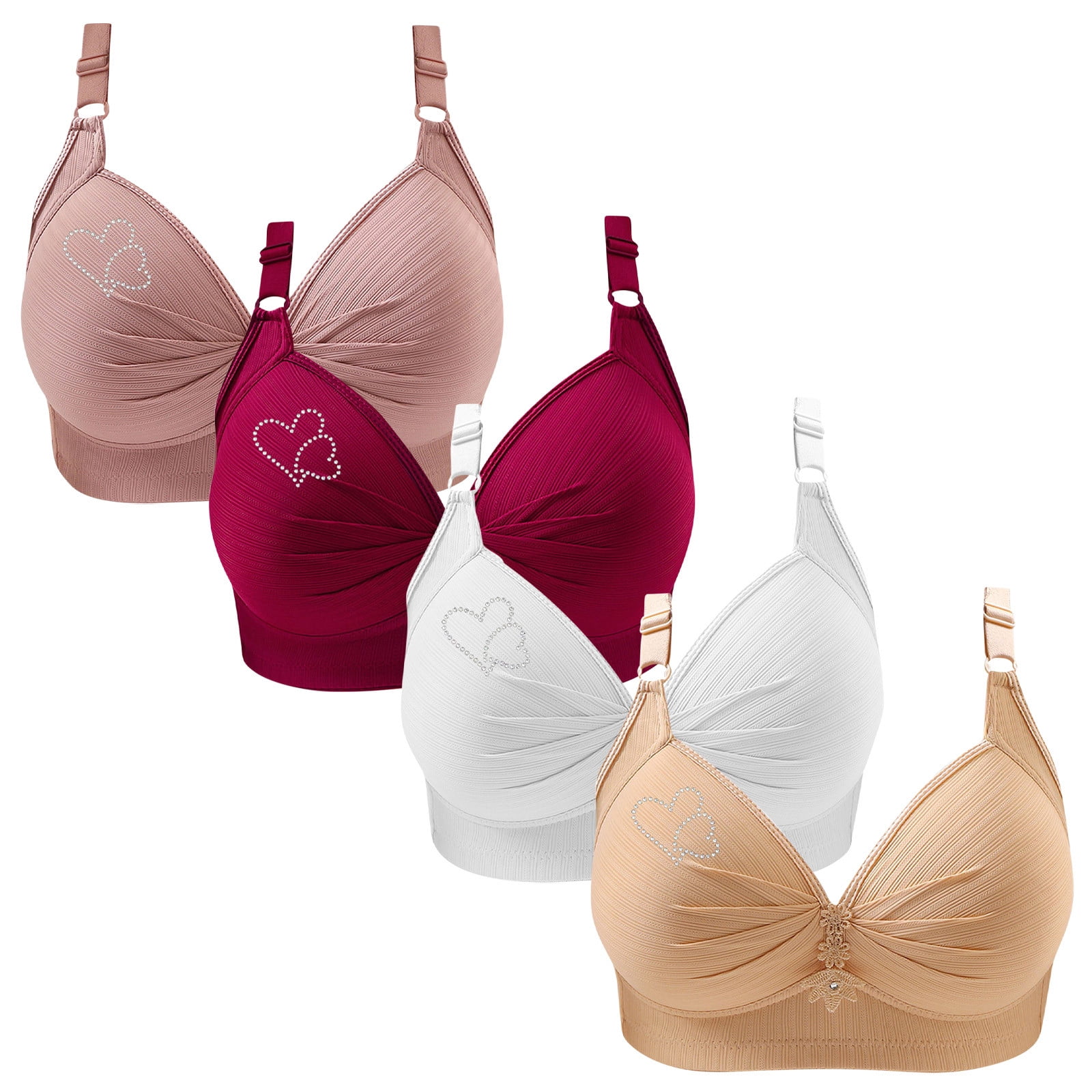 Large Size Daily Bra, 4PC Women's Underwear, Gathered Together, No Rims ...