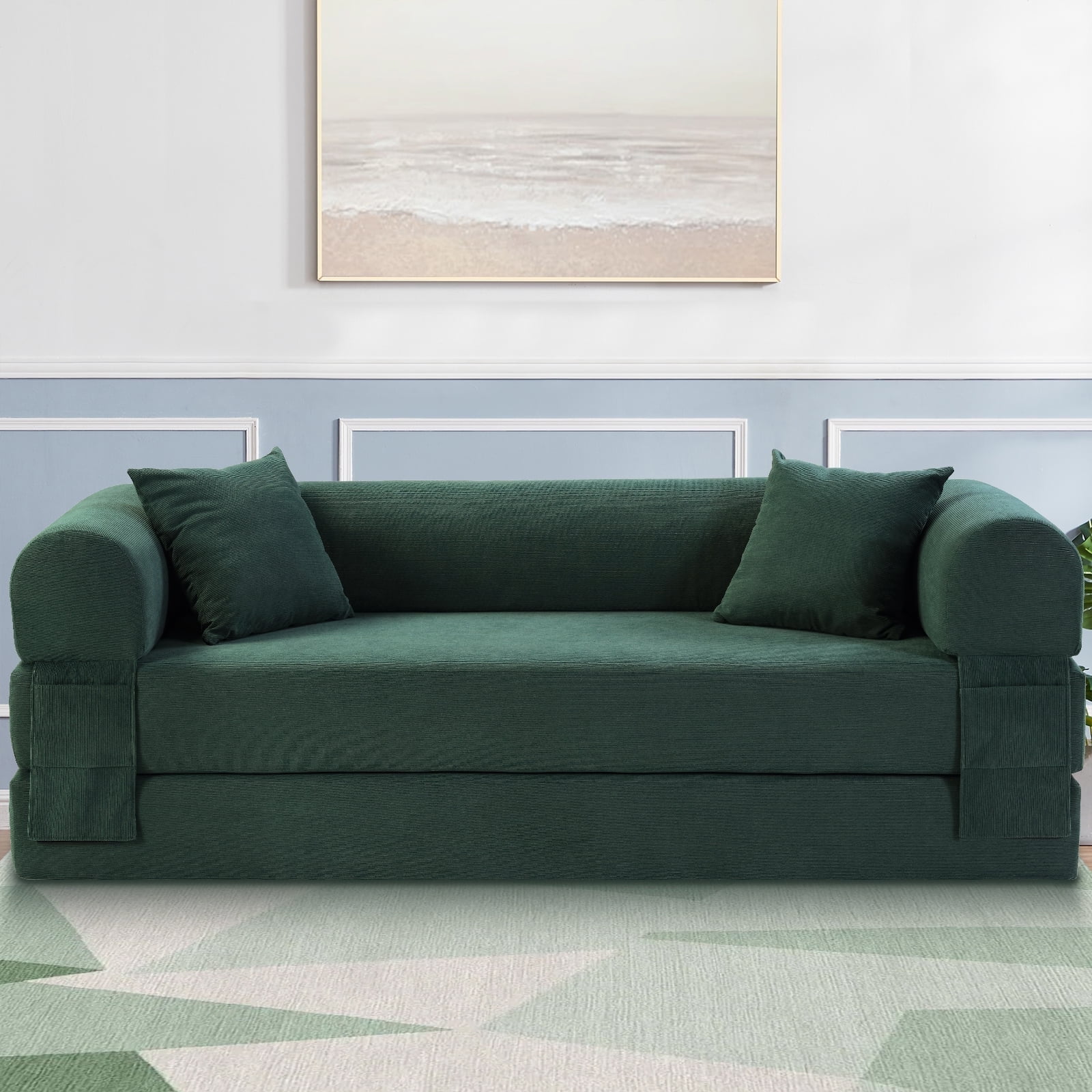 Large Size Darkgreen Light luxury sit/lie convertible compression sofa ...