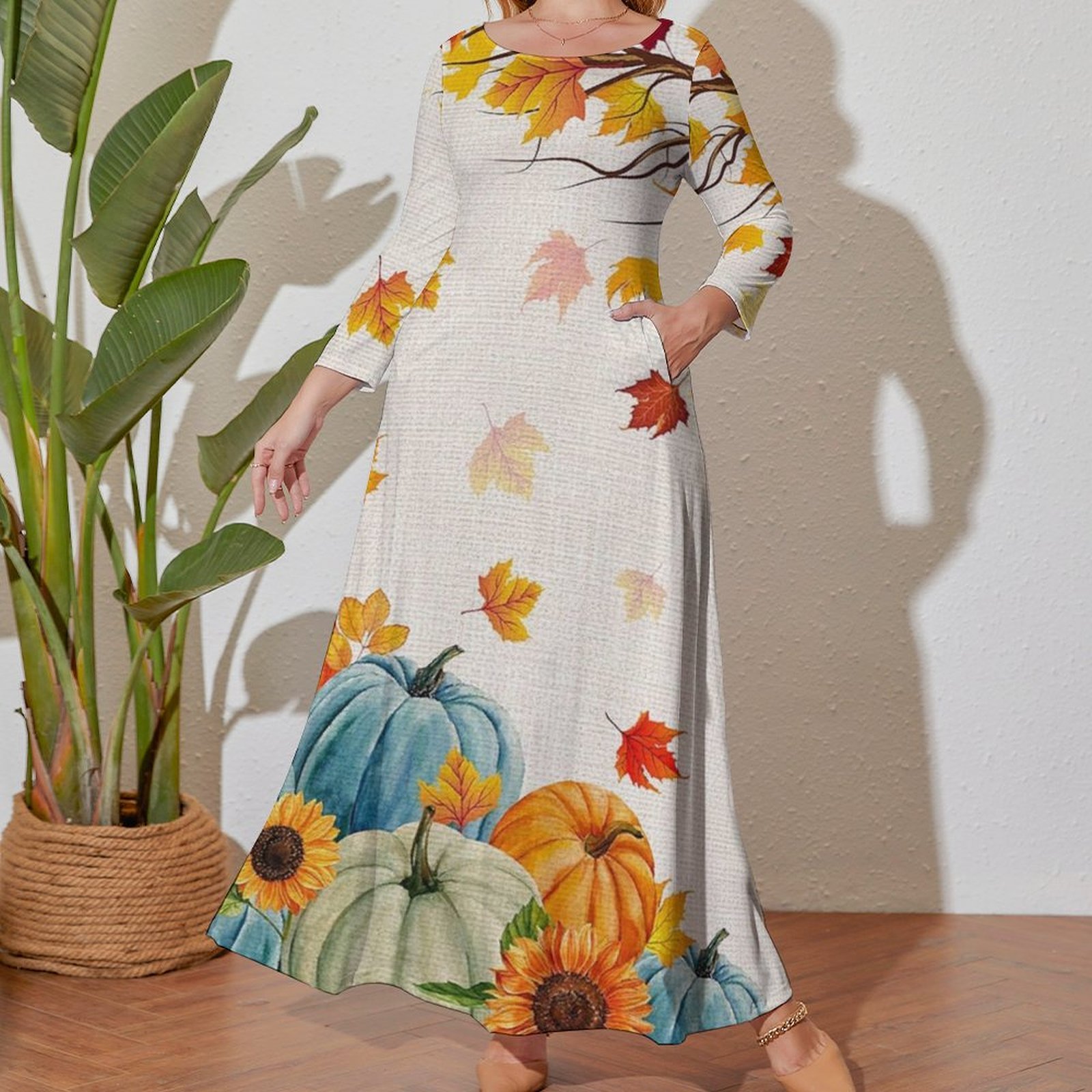 Large Size Landscape Painting Farmhouse Long Sleeved Dress Women Dress ...