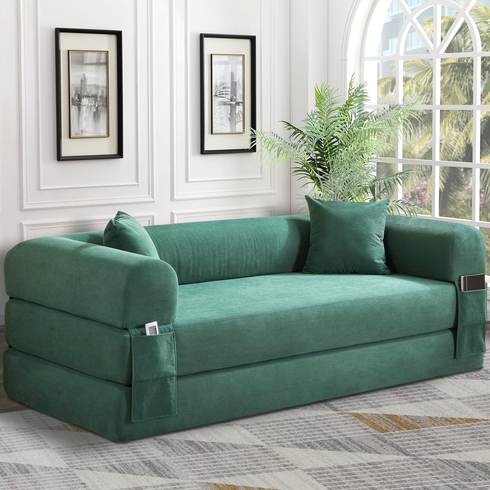 Large Size Lightgreen Light luxury sit/lie convertible compression sofa ...
