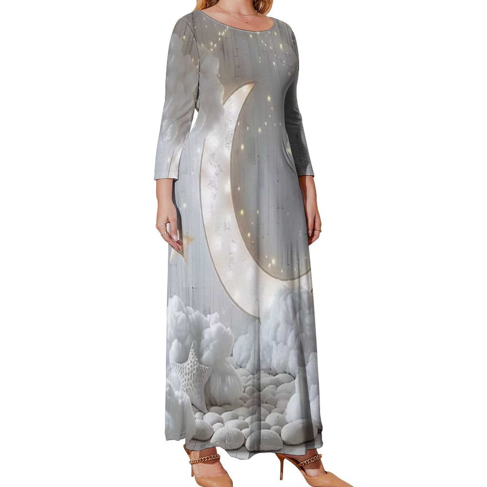 Large Size Moon Clouds Long Sleeved Dress Women Dress for Parties ...