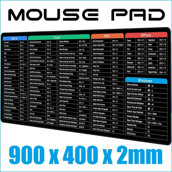 Large Size Mouse Pad Word/Excel/Power Point Shortcut Keys Desk Pad Mat ...