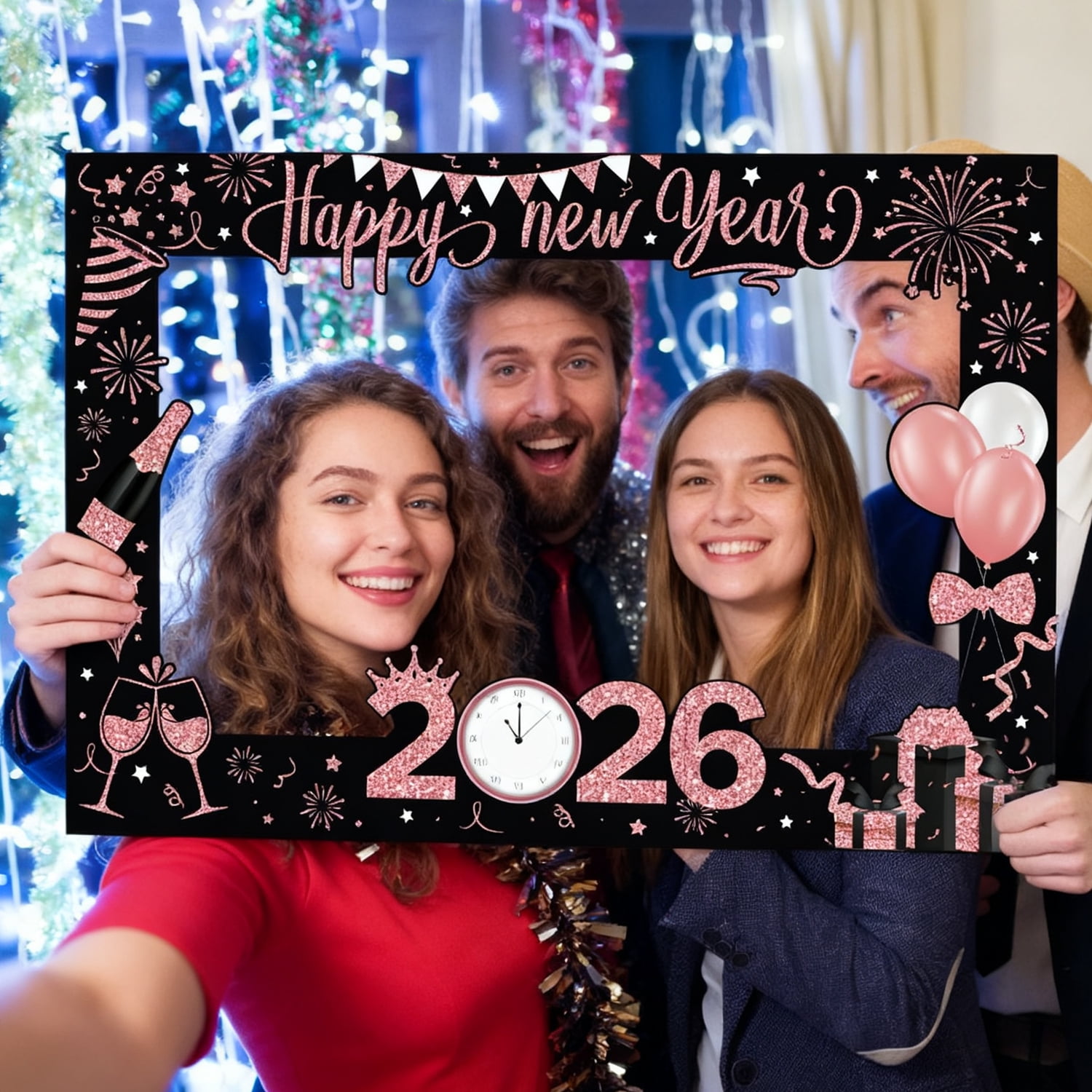 Large Size New Year Photo Frame, New Year 2026 Rose Gold Glitter ...