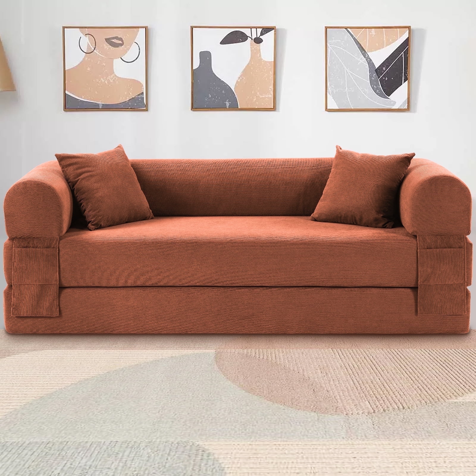 Large Size Pink Light luxury sit/lie convertible compression sofa bed ...