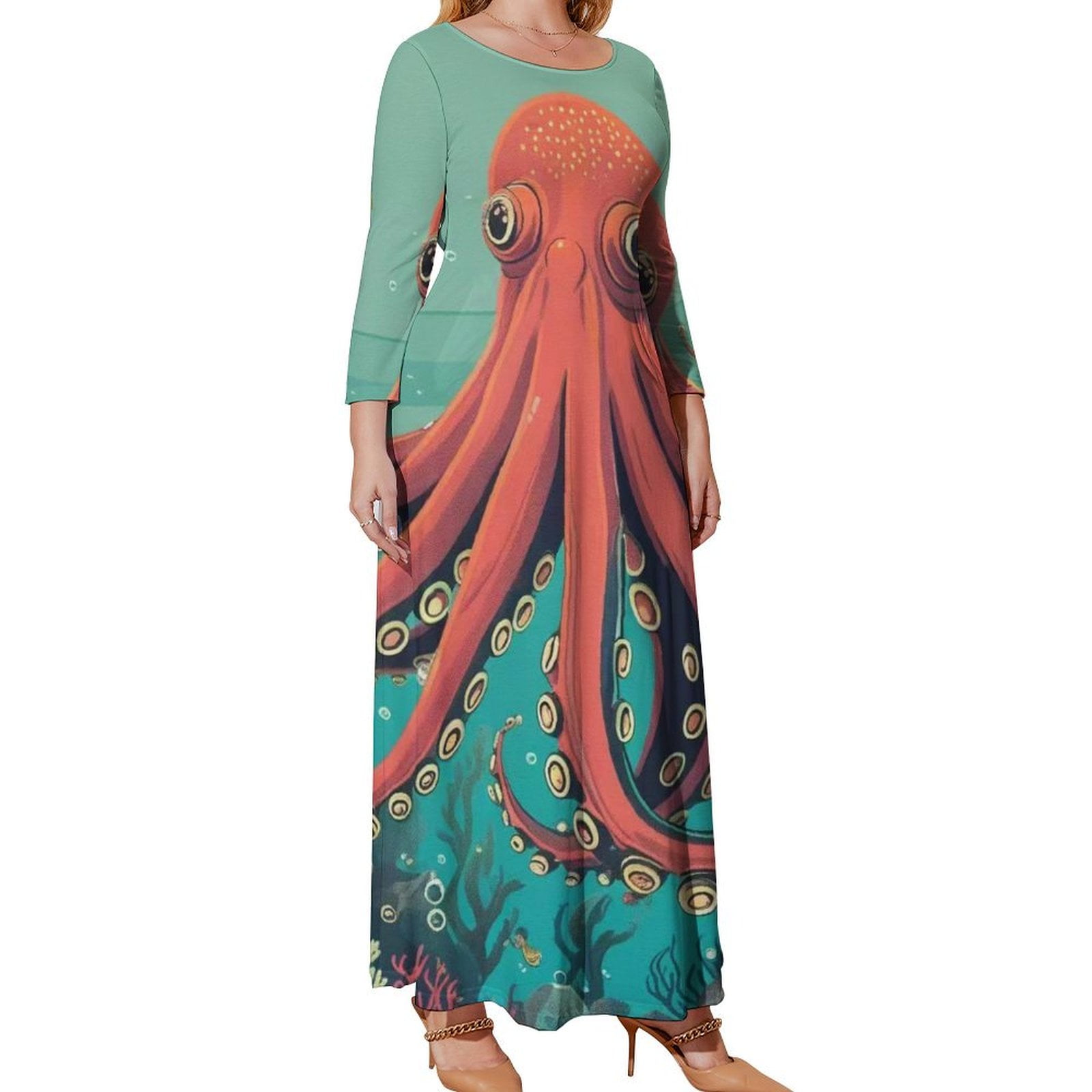 Large Size Red Octopus Long Sleeved Dress Women Dress for Parties ...