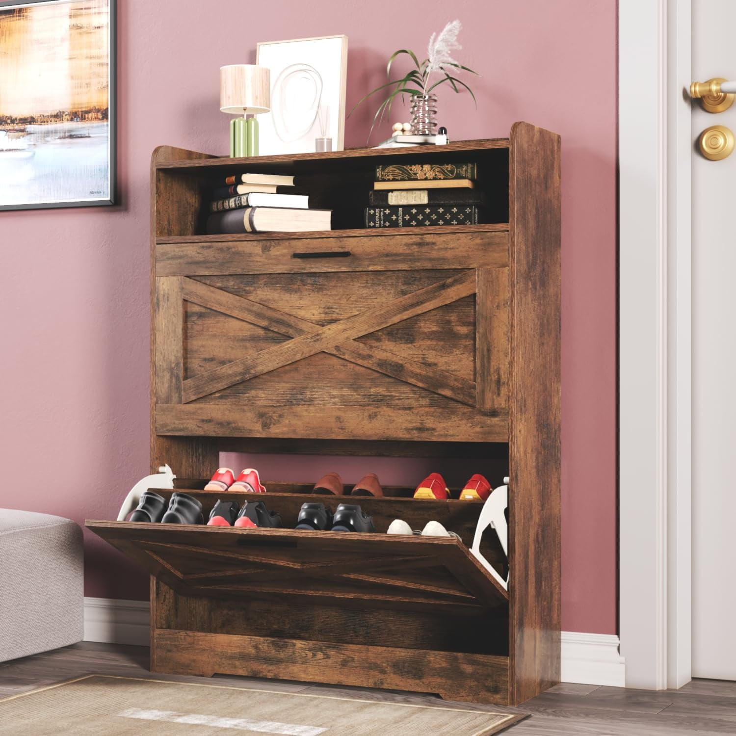 Large Size Shoe Cabinet,Free Standing Tipping Bucket Shoe Rack ...