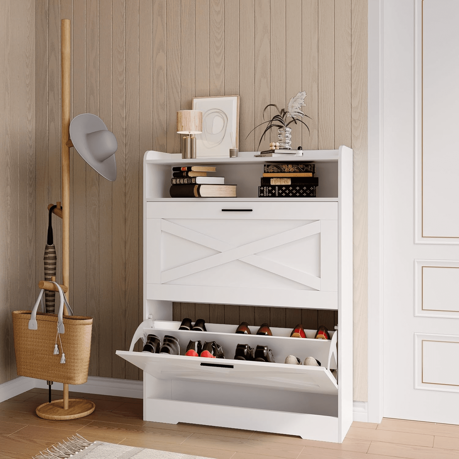 Large Size Shoe Cabinet Free Standing Tipping Bucket Shoe Rack ...