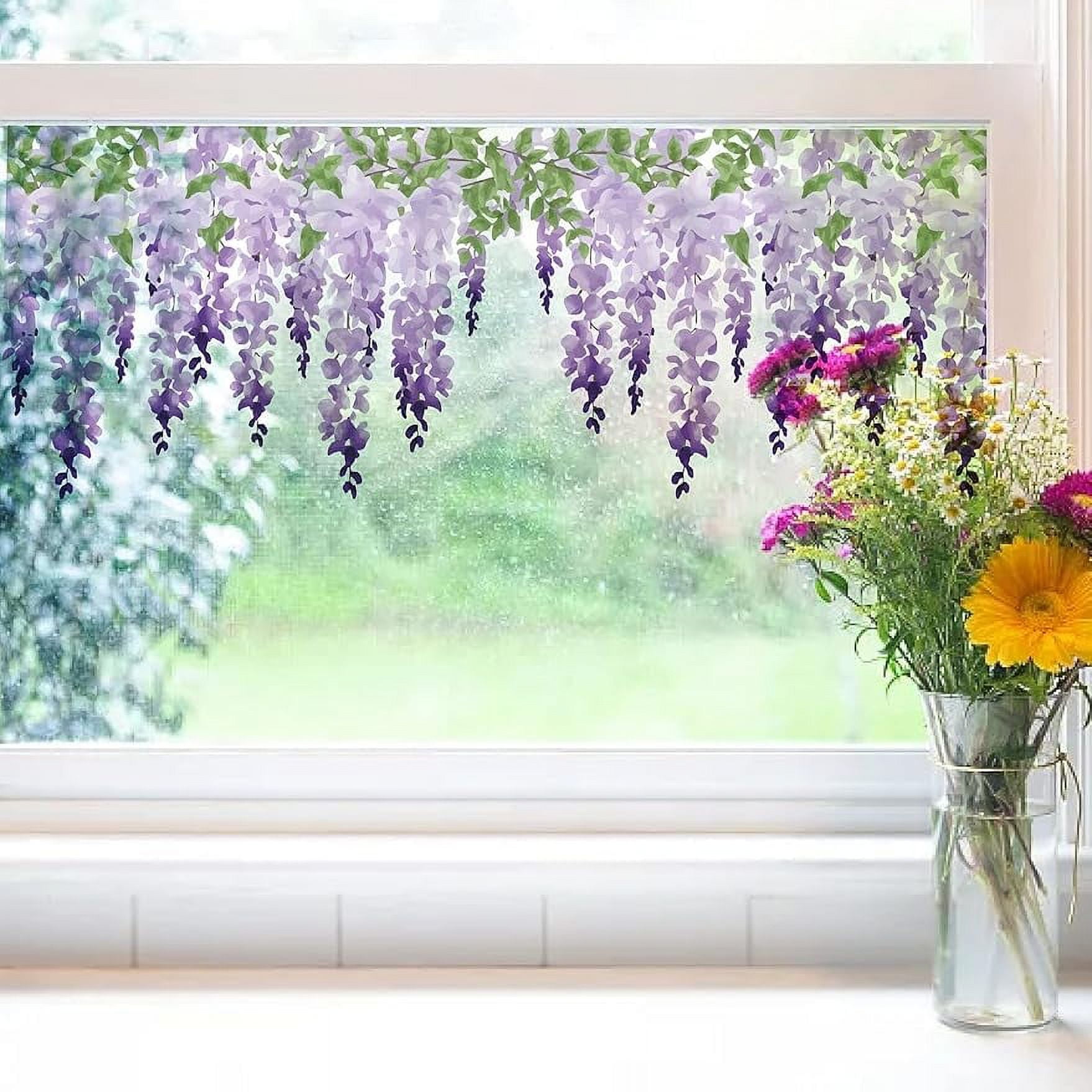 Large Size Summer Wisteria Window Clings Purple Flower Decals Hanging Vine Glass Door Sticker ...