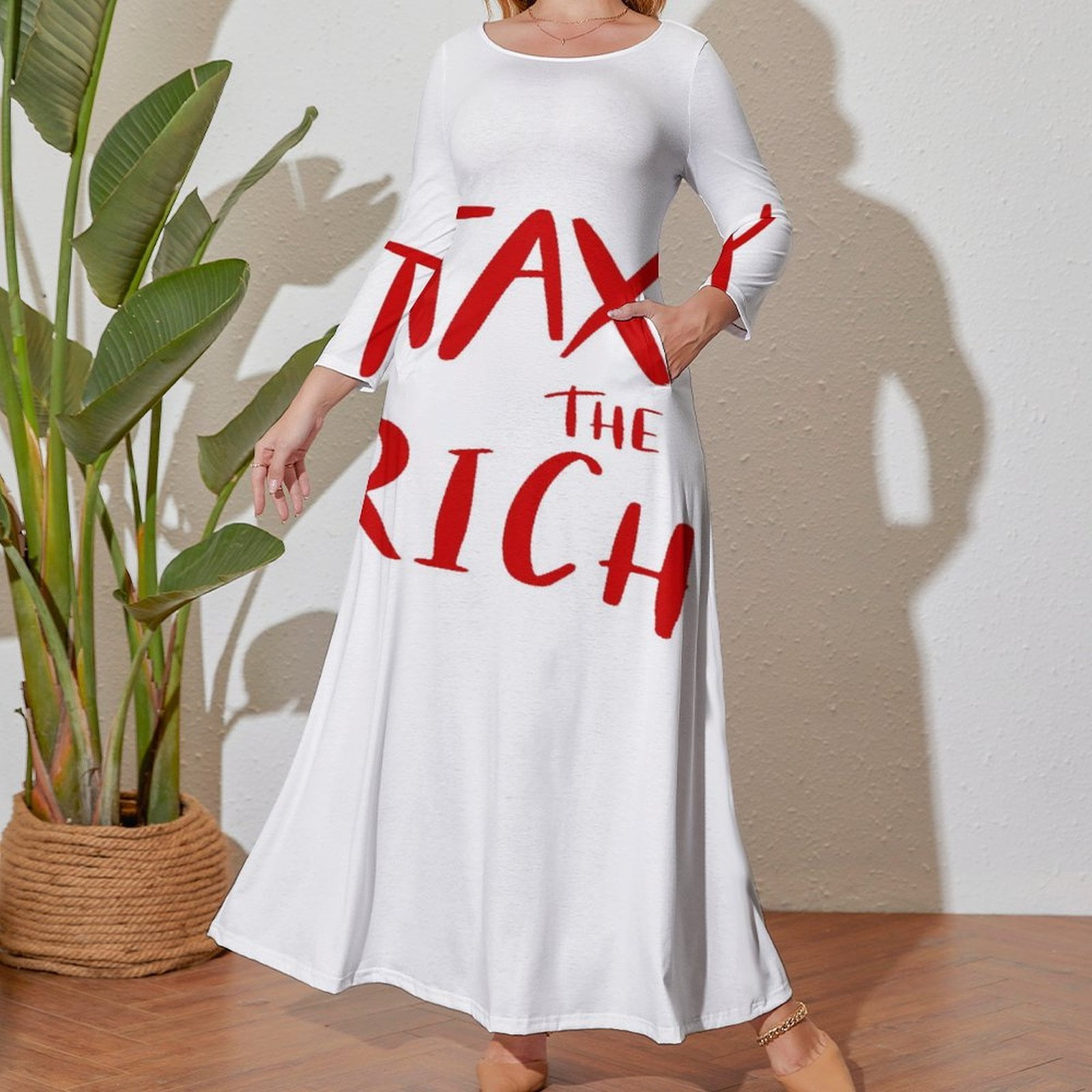 Large Size TAX THE RICH RED LETTERING Long Sleeved Dress Women Dress ...