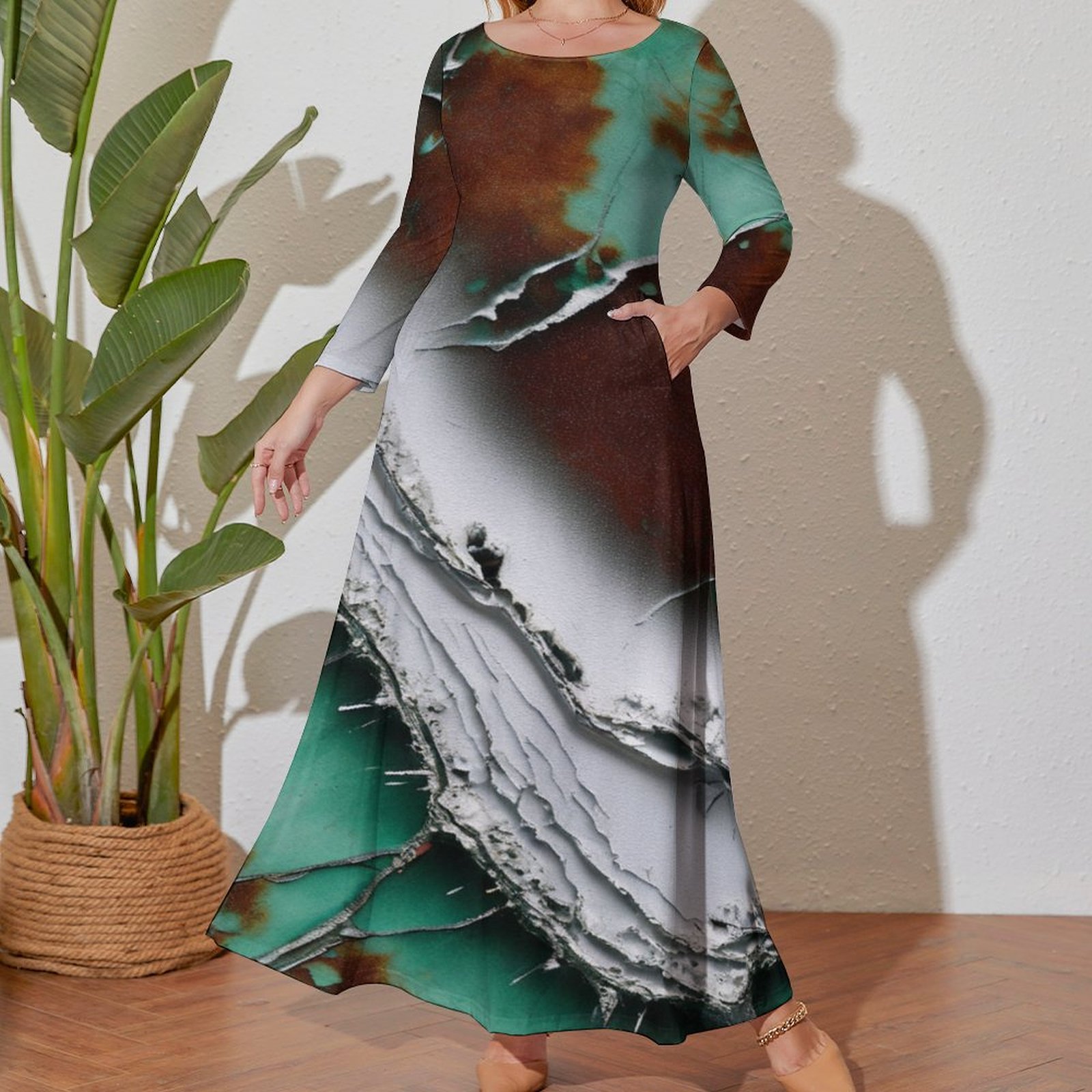 Large Size TEMU Snowy Mountain Peaks Long Sleeved Dress Women Dress for ...