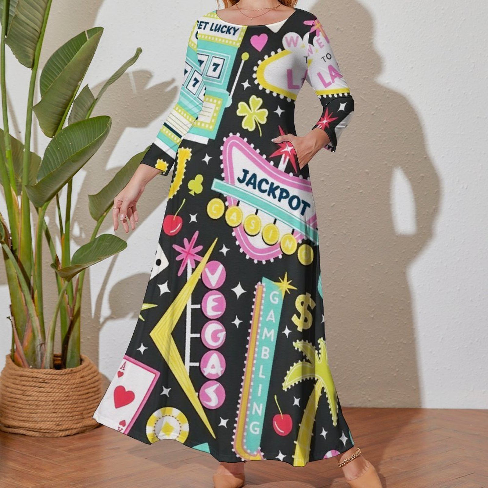Large Size Viva Las Vegas Long Sleeved Dress Women Dress for Parties ...