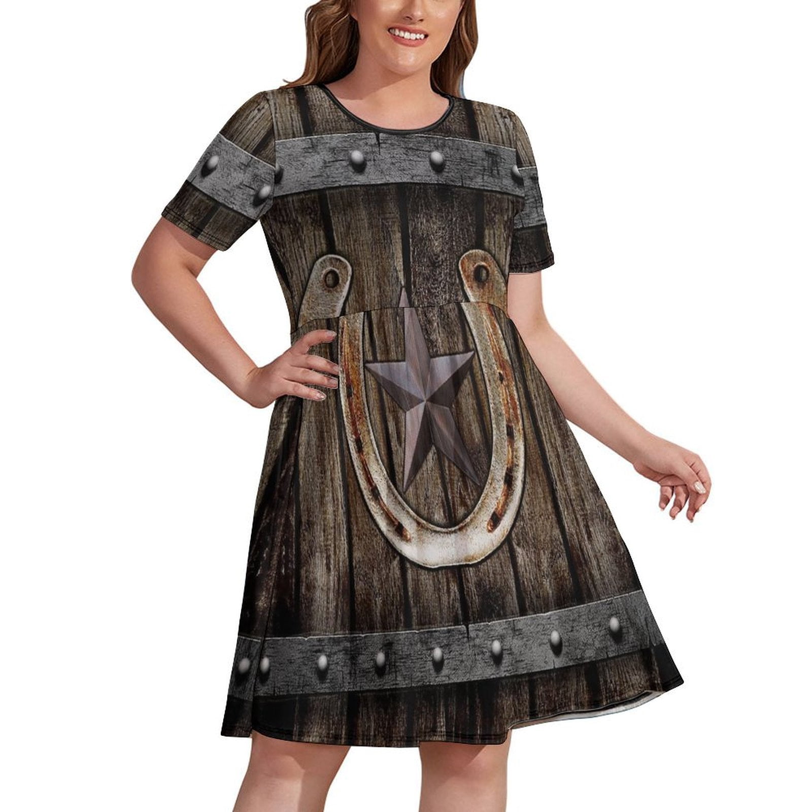 Large Size Western Farmhosue Horseshoe Texas Star Dress Party Dresses ...