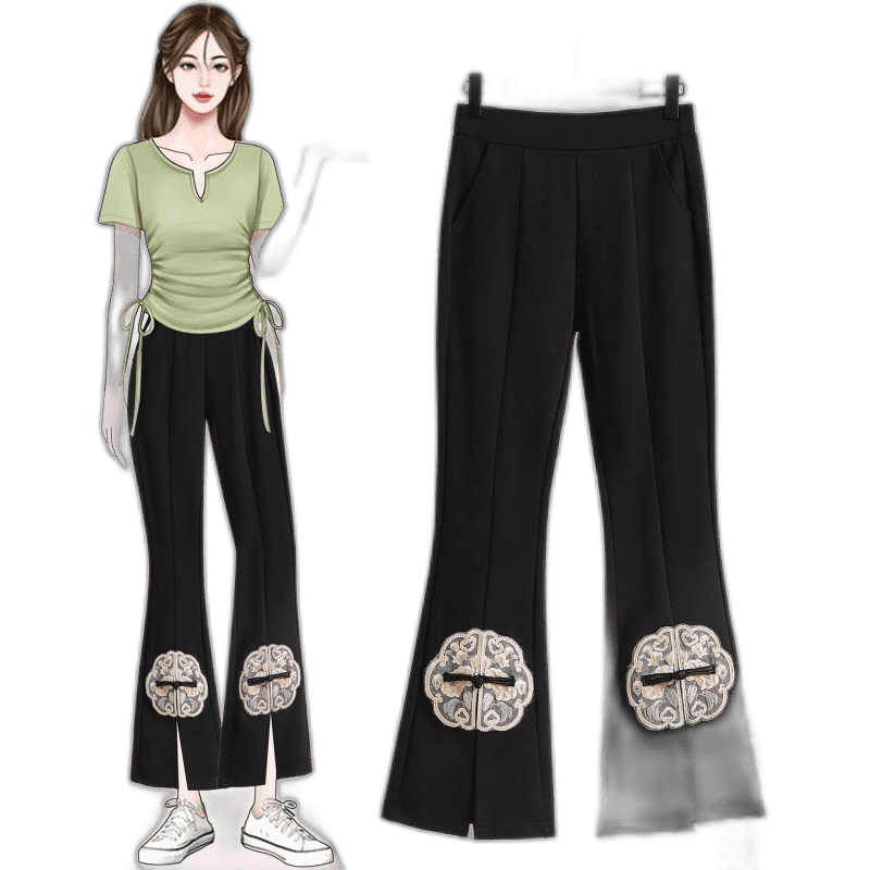 Large Size Women'S Spring Disk Buckle Micro-Large Pants Versatile Thin ...