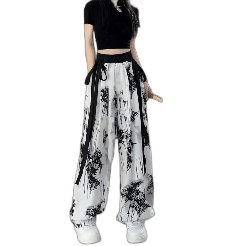 Large Size Womens Thin Ice Silk Chiffon Wide Leg Pants Summer Thin