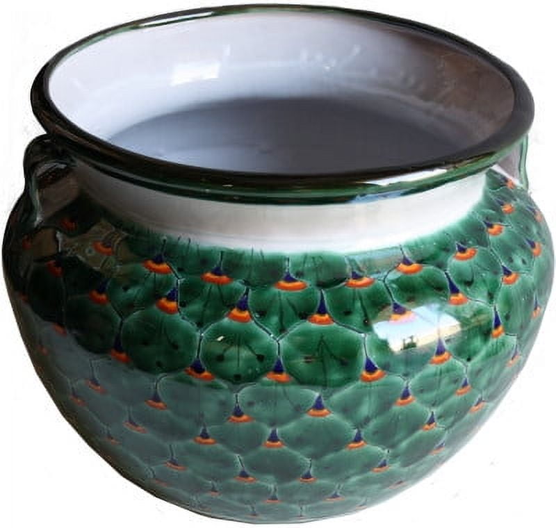 Talavera Ceramic Large Green Peacock Painted Outdoor Planter Pot ...